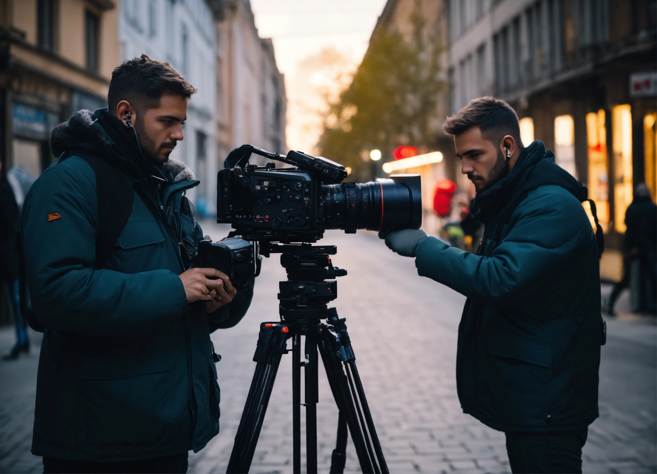 Lexica - The operator looks directly into the viewfinder, he is on a ...