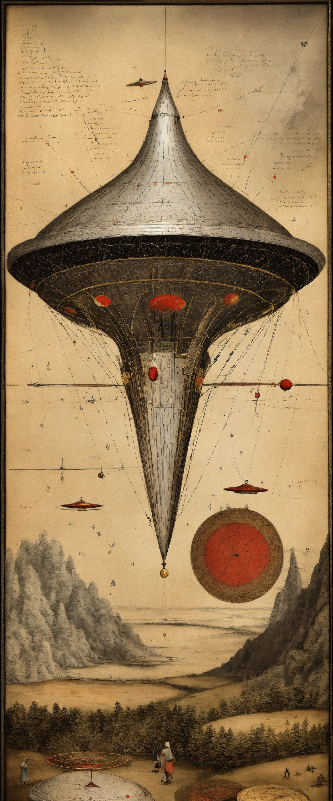 Lexica - A 3D render of a UFO in silver, black, gold, and red with ...
