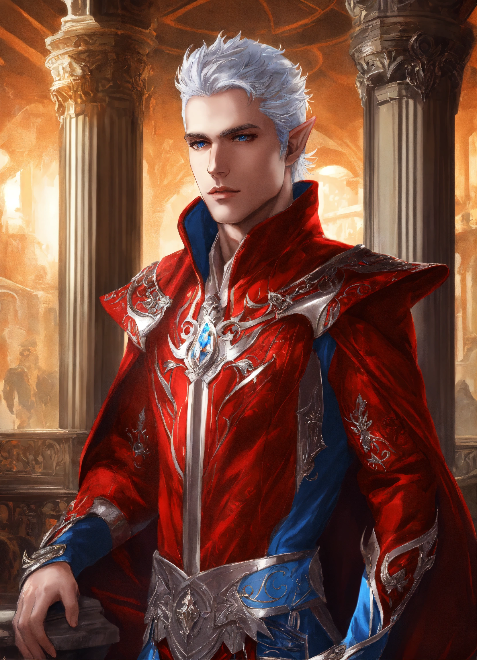 Lexica - Drawing of an elf, royalty, sci fi, cybernetic, white and red ...