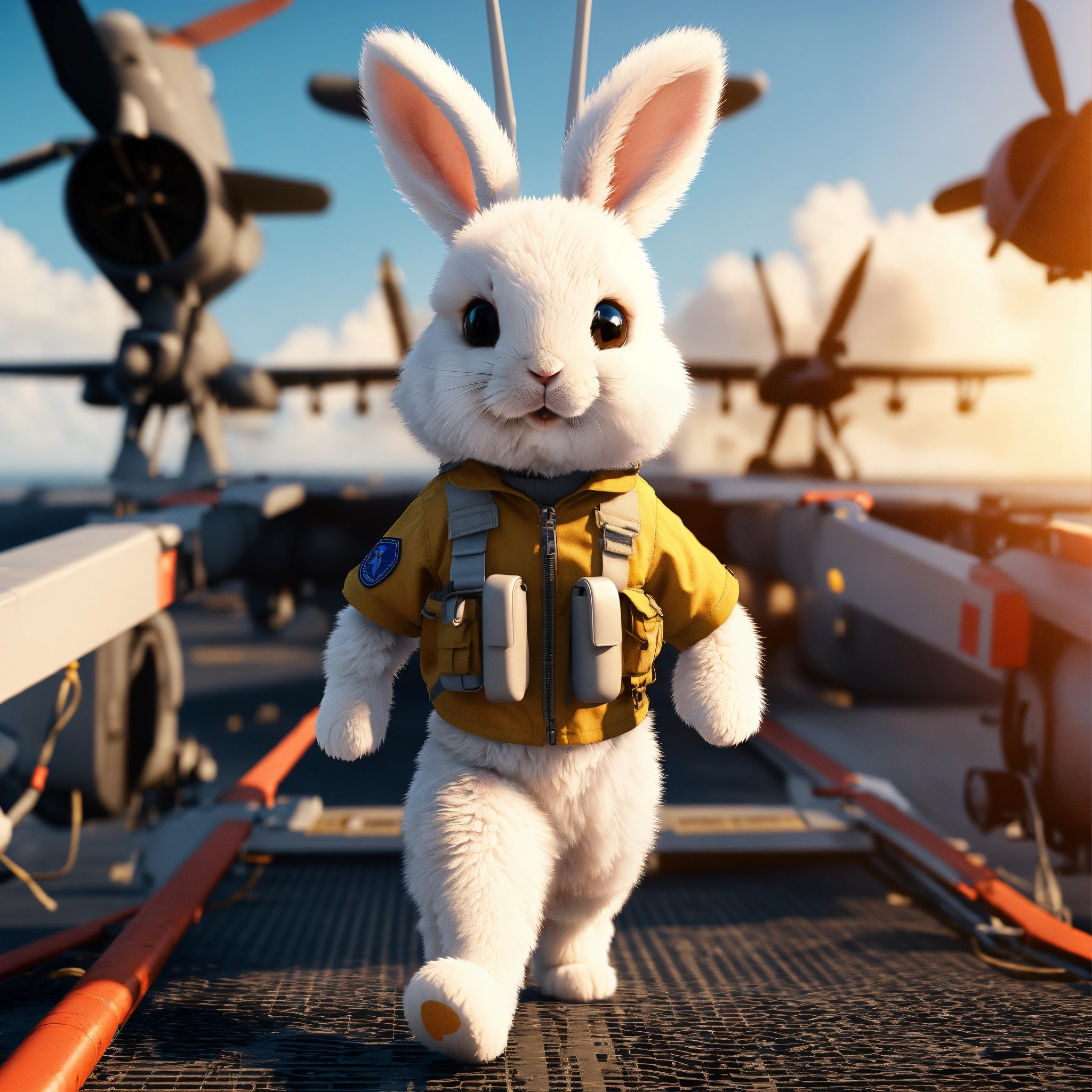 Lexica - A cute fluffy rabbit pilot walking on a military aircraft ...