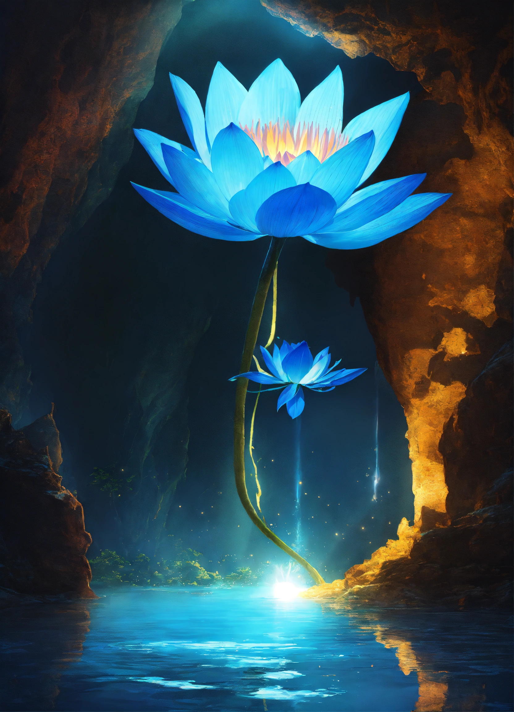 Lexica - An azure lotus illuminating a bright blue light emitting blue ...