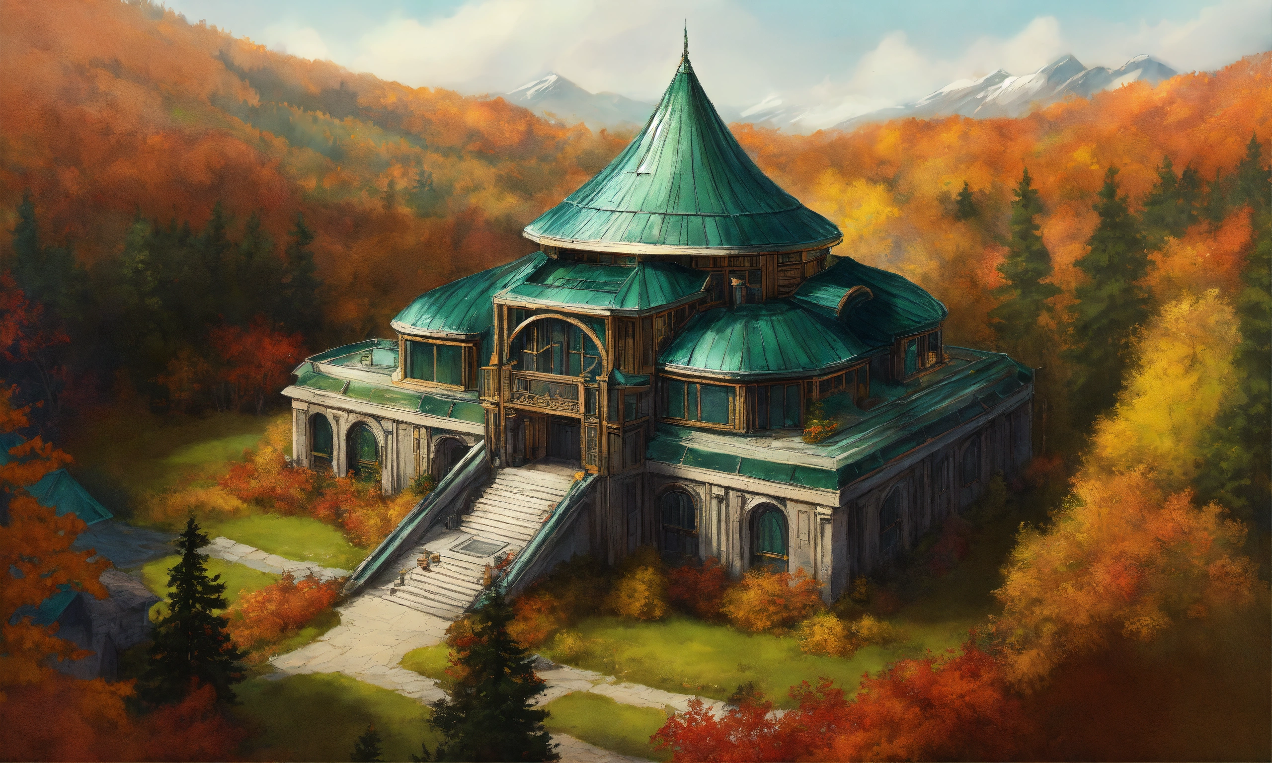 Lexica - Drawing of the full image of a high elf sci fi palace with a ...