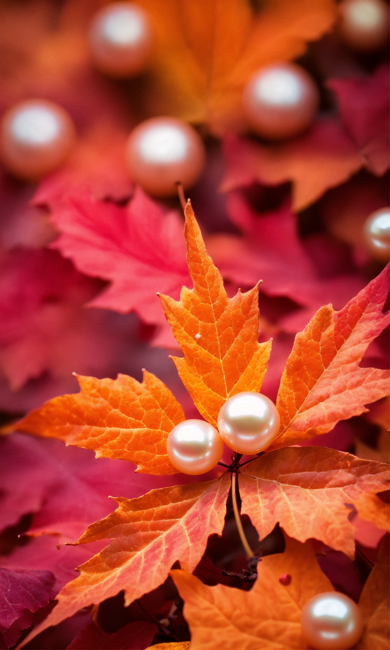 Lexica - Flora, beautiful elegant pink closeup pearls on autumn maple ...
