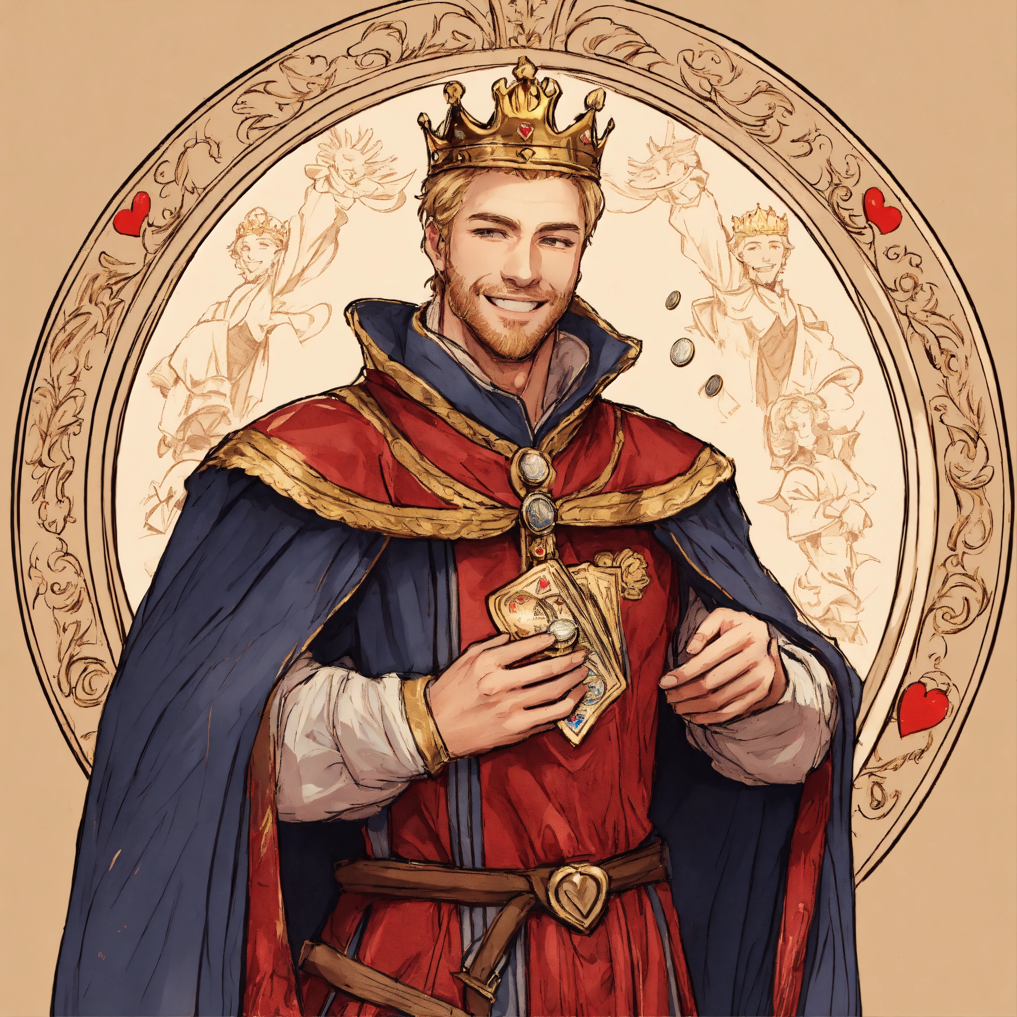 Lexica - Sketch of handsome smiling blonde king with a big fancy ...