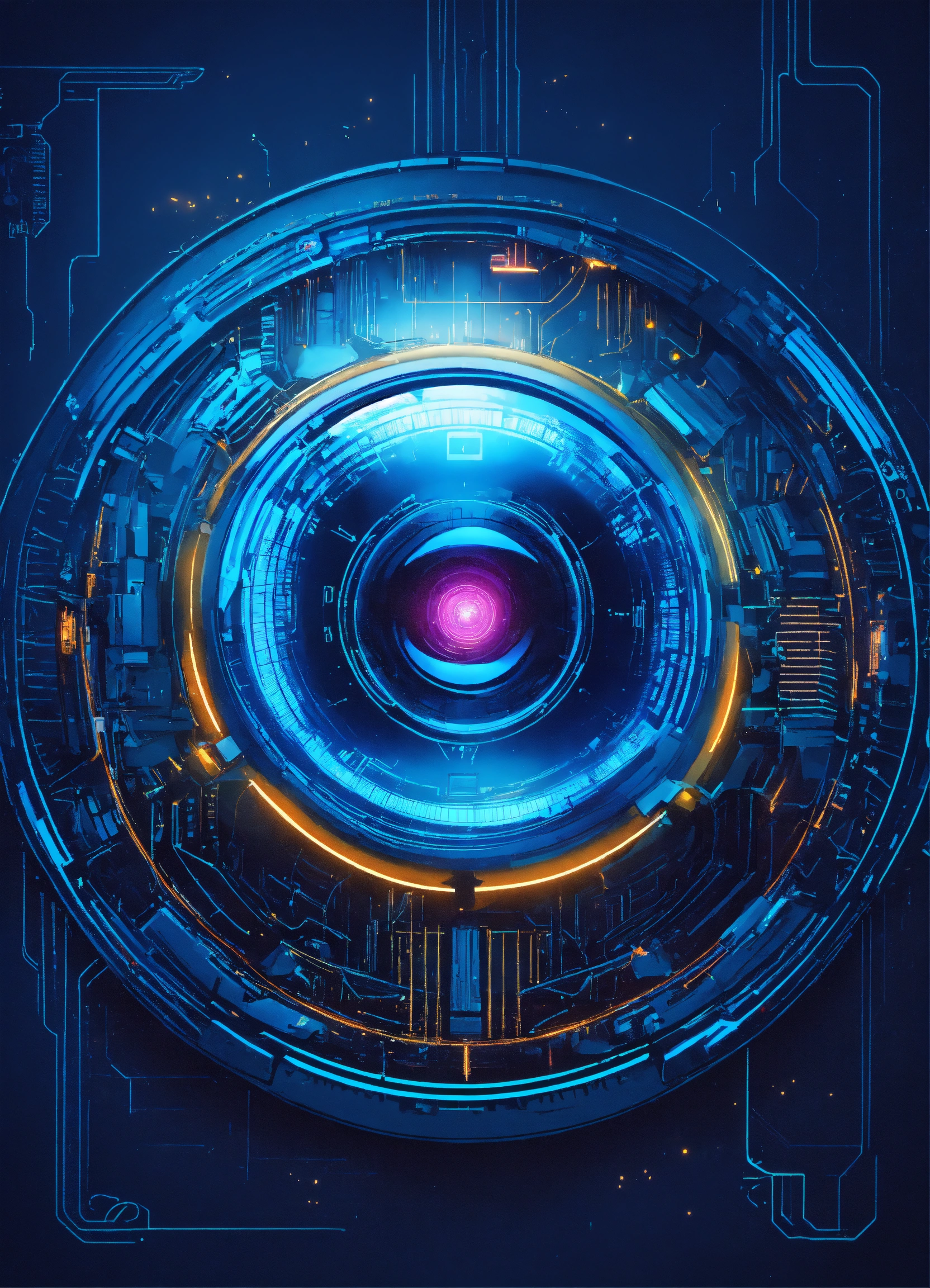 Lexica - Technological eye,blue neon, logo, minimalist, vector