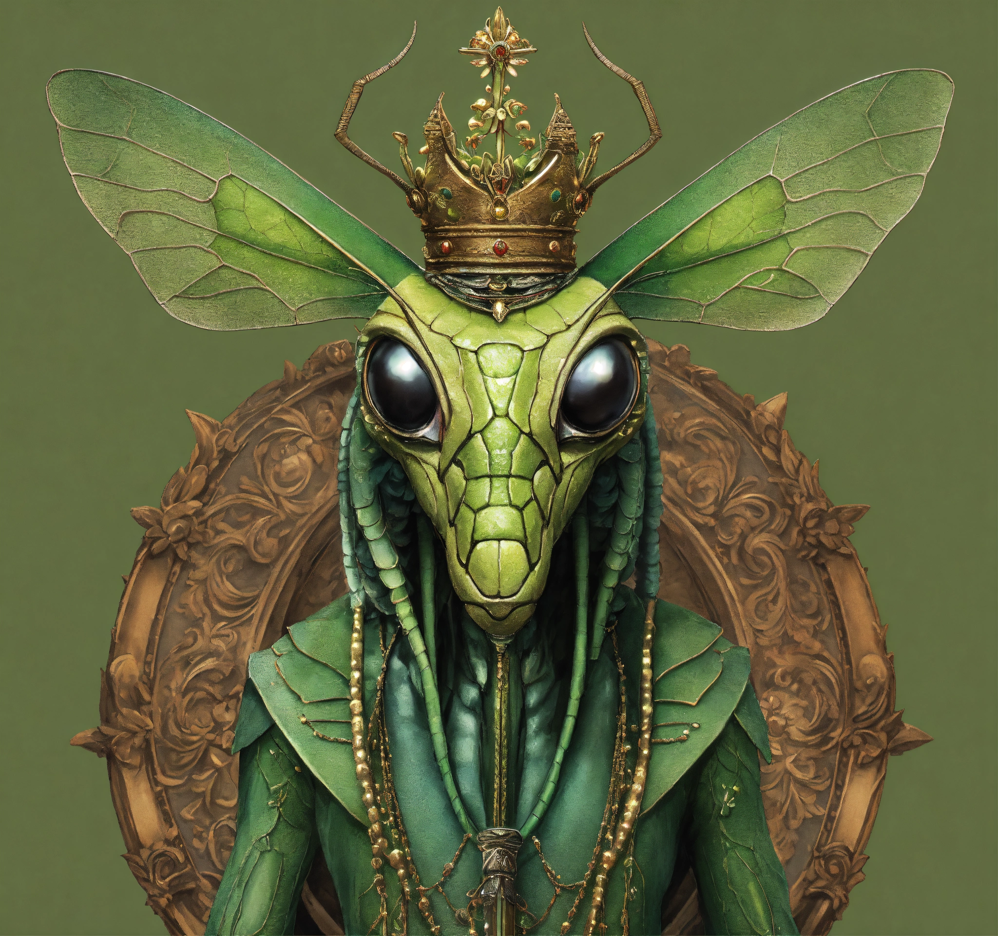 Lexica - Praying Mantis head wearing an elaborate crown, symbolic ...