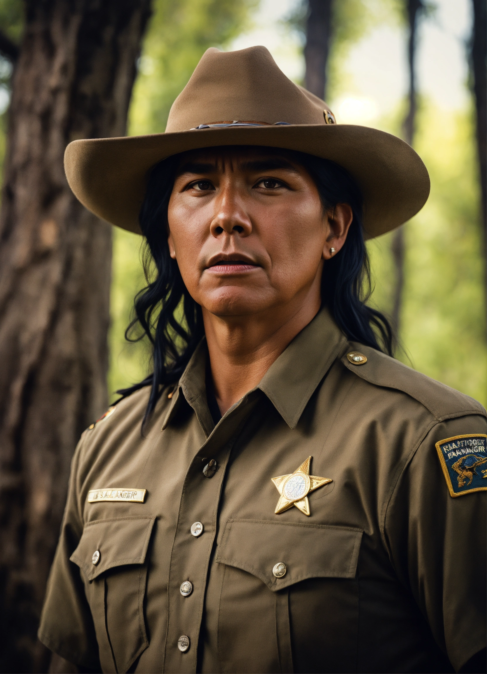 Lexica - PORTRAIT OF AN Native american park ranger scared, REALISTIC ...