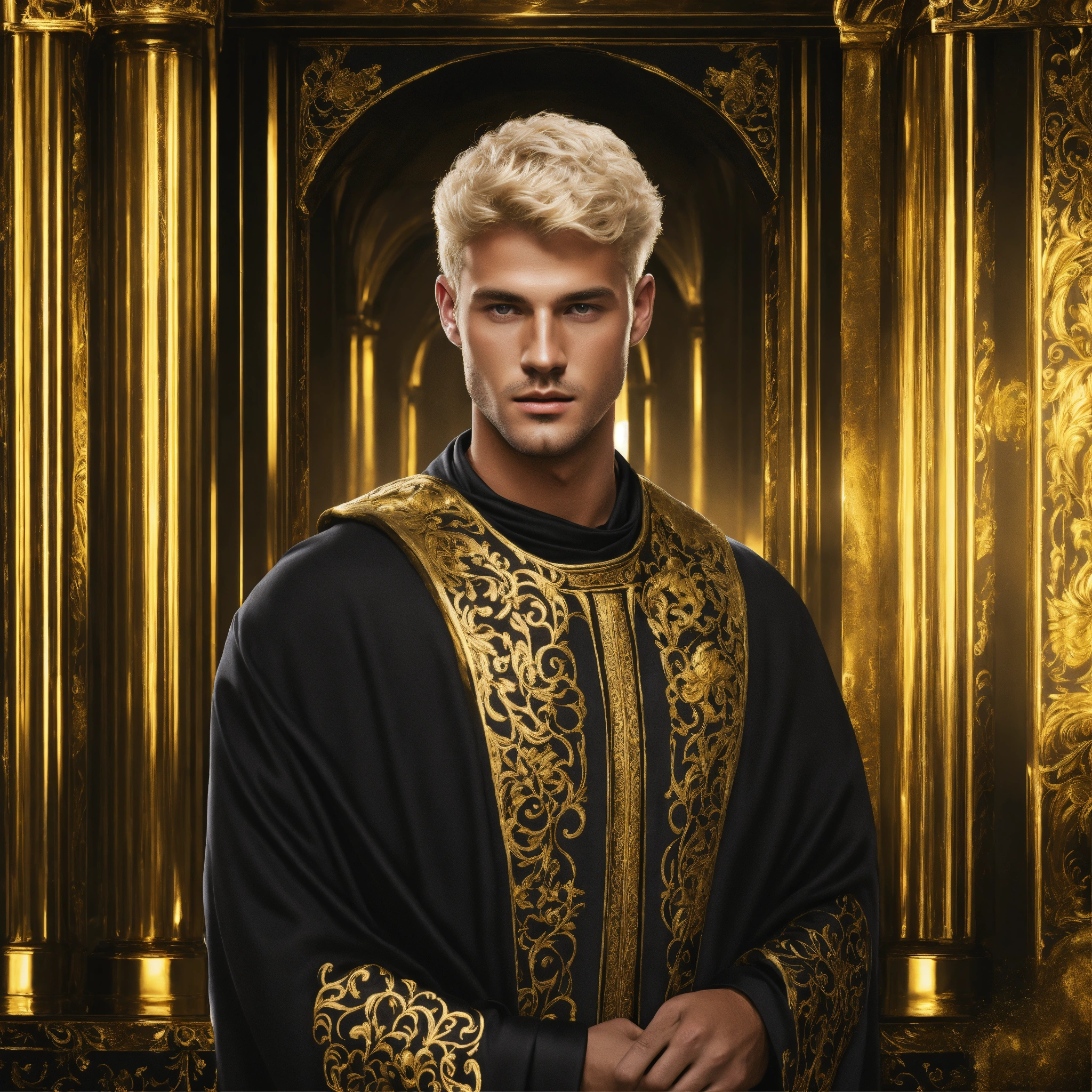 Lexica - Blond white Roman man, in black and gold noble robe/suit and ...