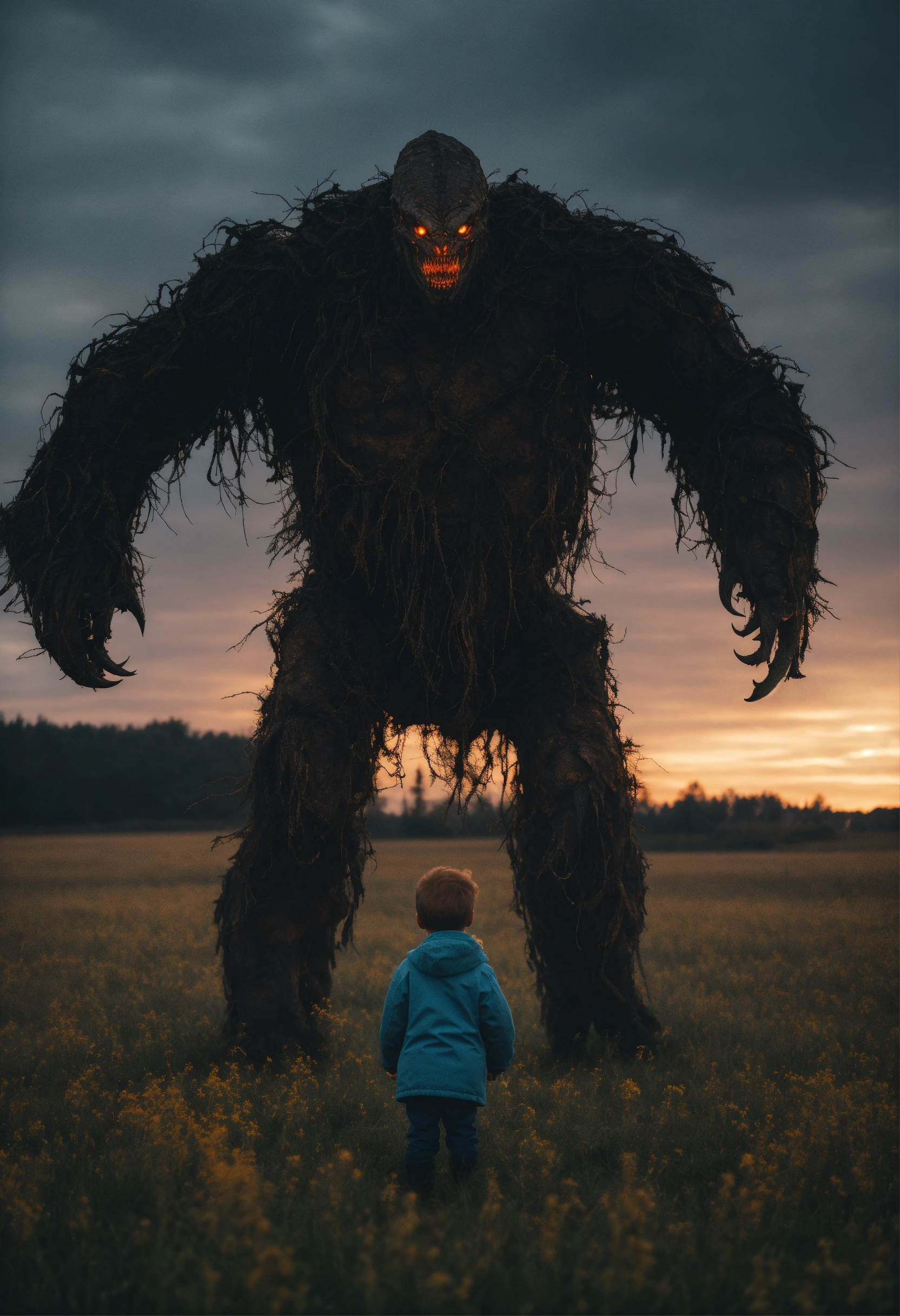 Lexica - Terrifying humanoid monster looming over small child in an ...