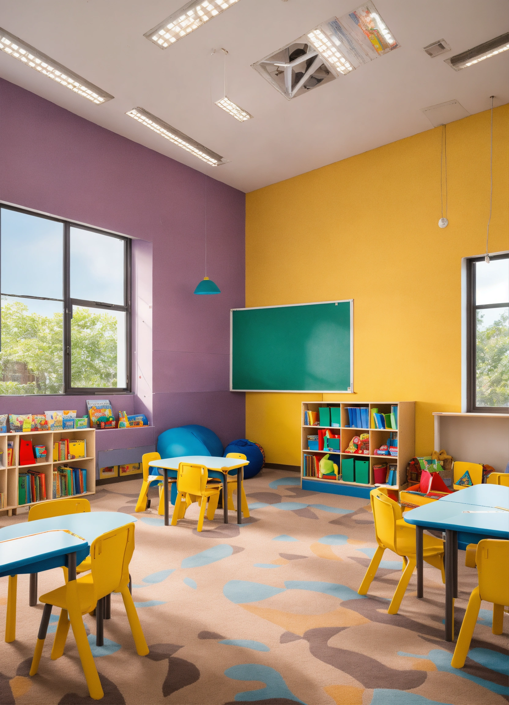 Lexica - Classroom interior for grade 3 with reading corner and carpet
