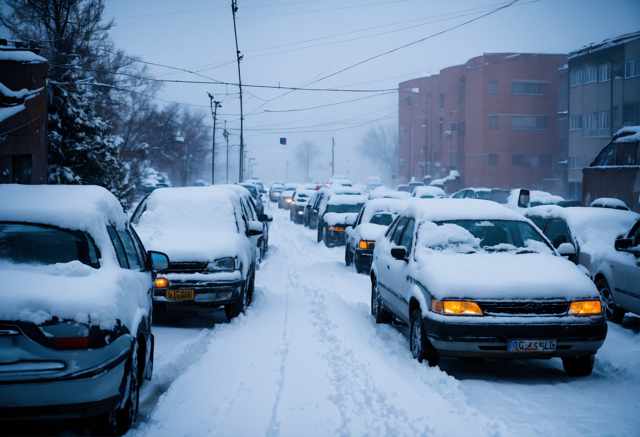Lexica - A traffic jam of abandoned cars stuck in deep snow in a ...