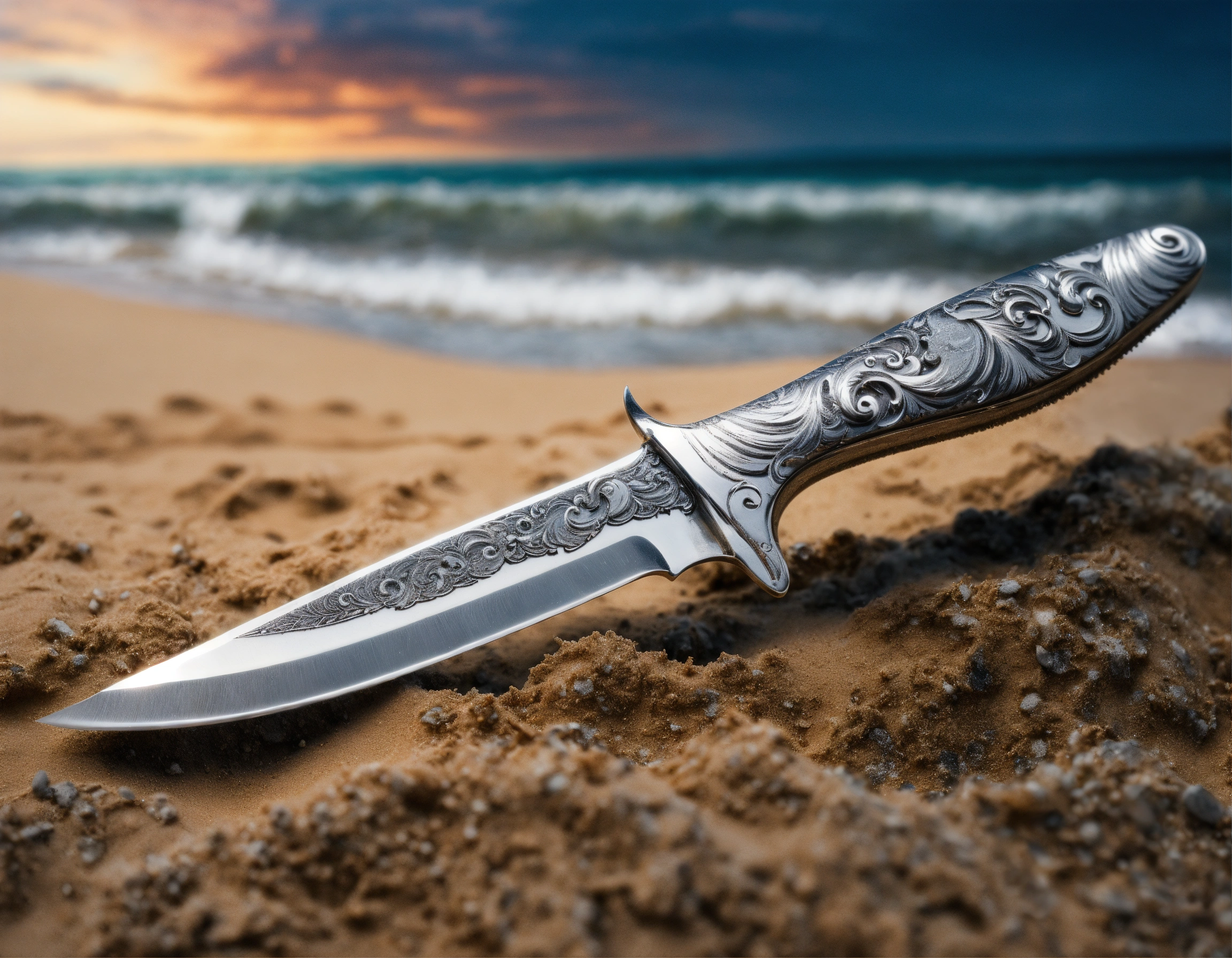 Lexica - 8k, picture of a narrow and delicate long wavy hunting knife ...