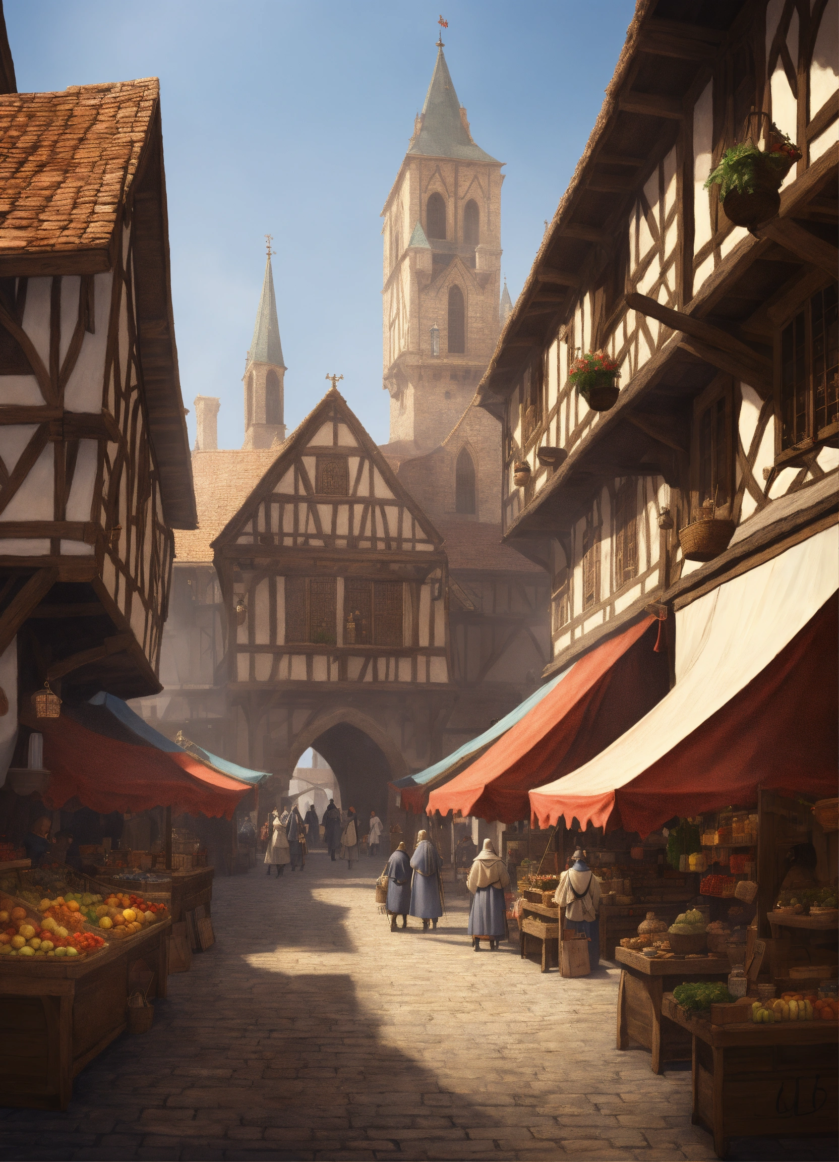 Lexica - A medieval market square in a medieval city concept art