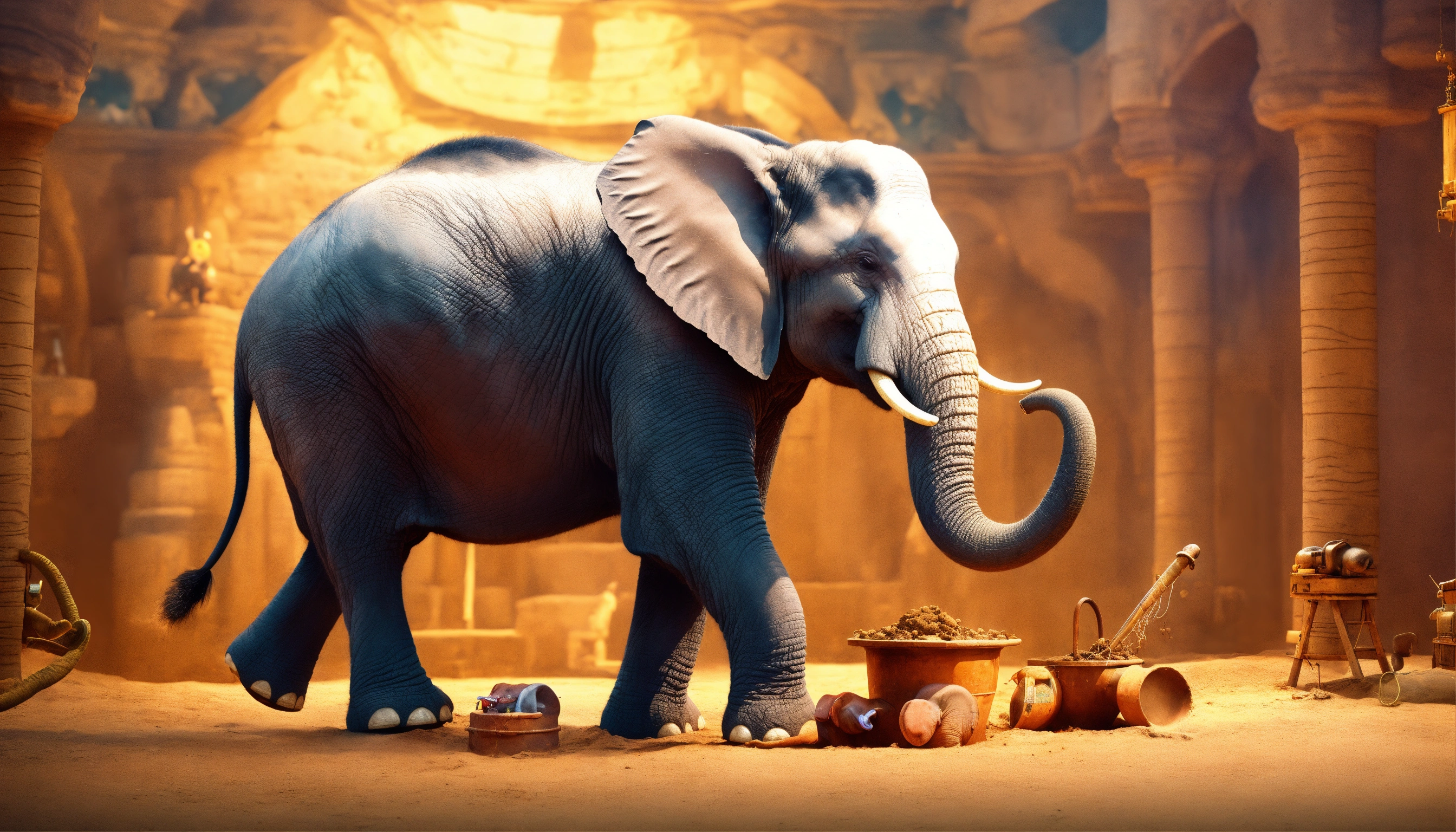 Lexica - "Design an image of the elephant who started filling the rat's ...