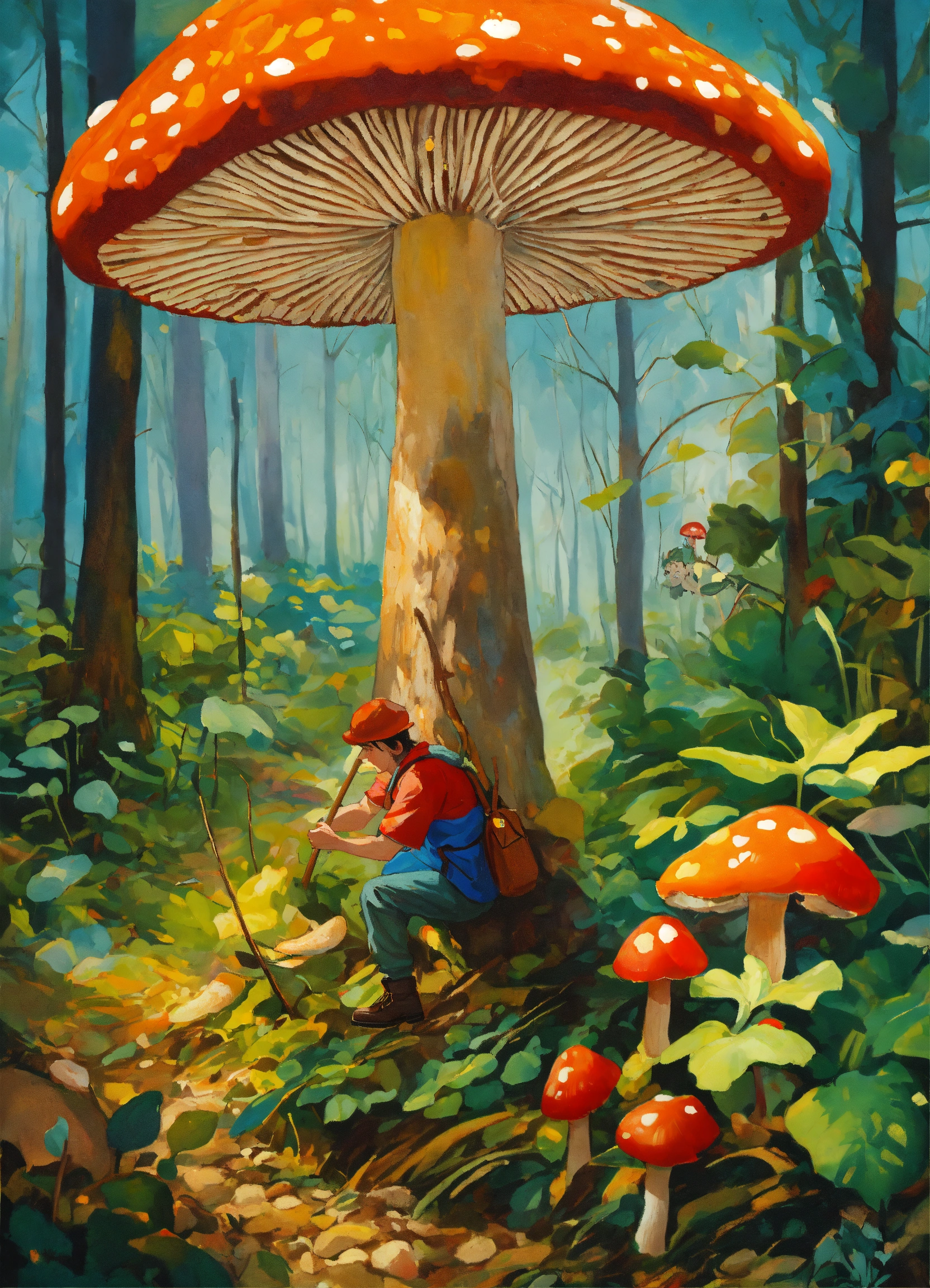 Lexica - In a Neo-Expressionist style, a passionate mushroom hunter or ...