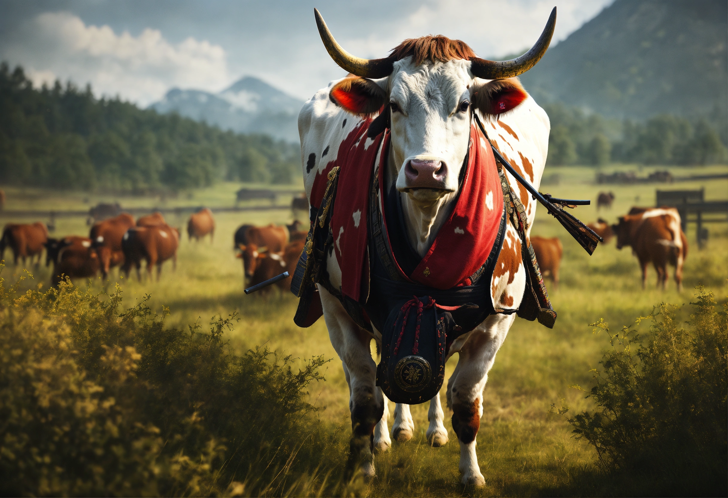 Lexica - Cow samurai. Battlefield. Hyper realistic.