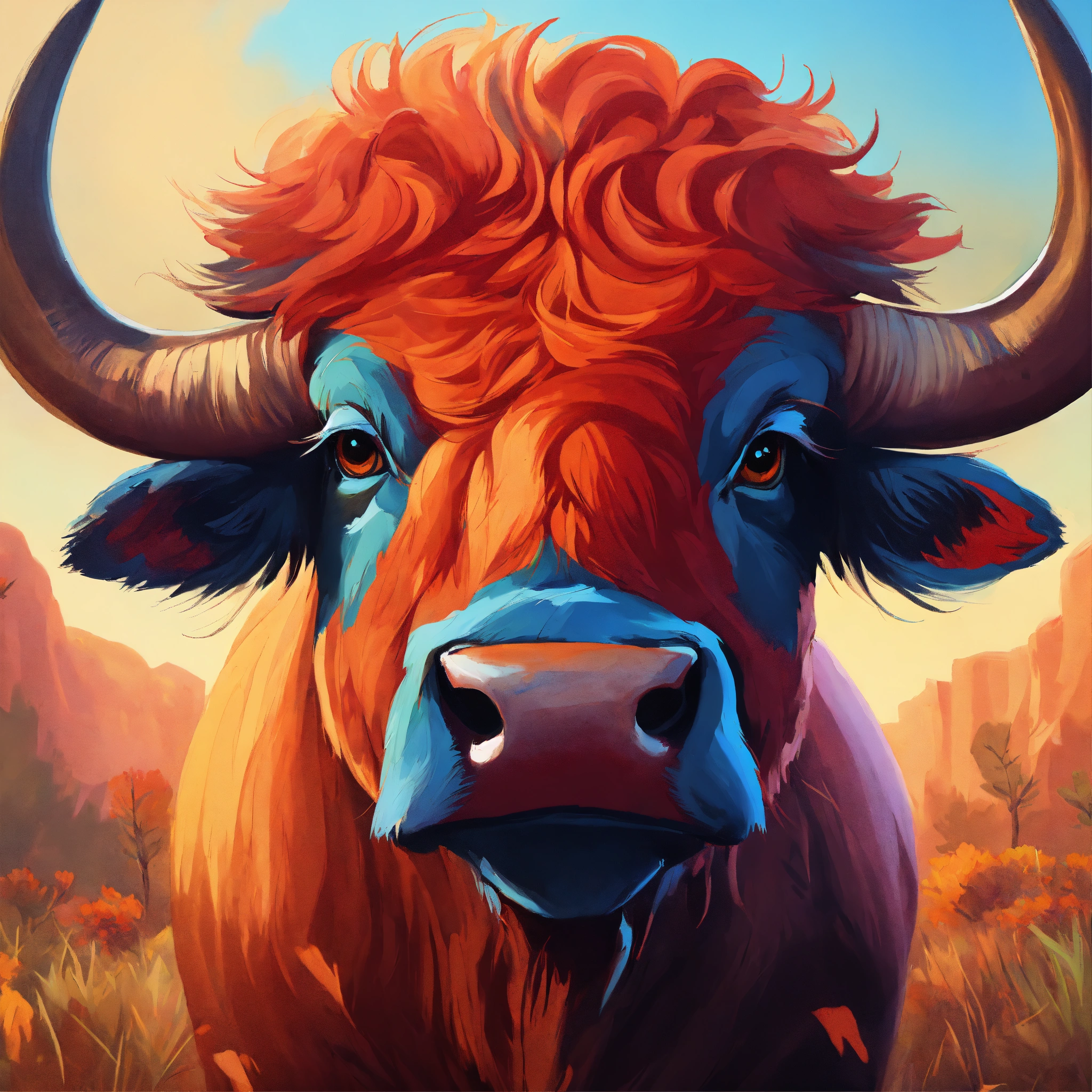 Lexica - Buffalo, cartoon oil paint, 2D illustration style, sharp focus ...