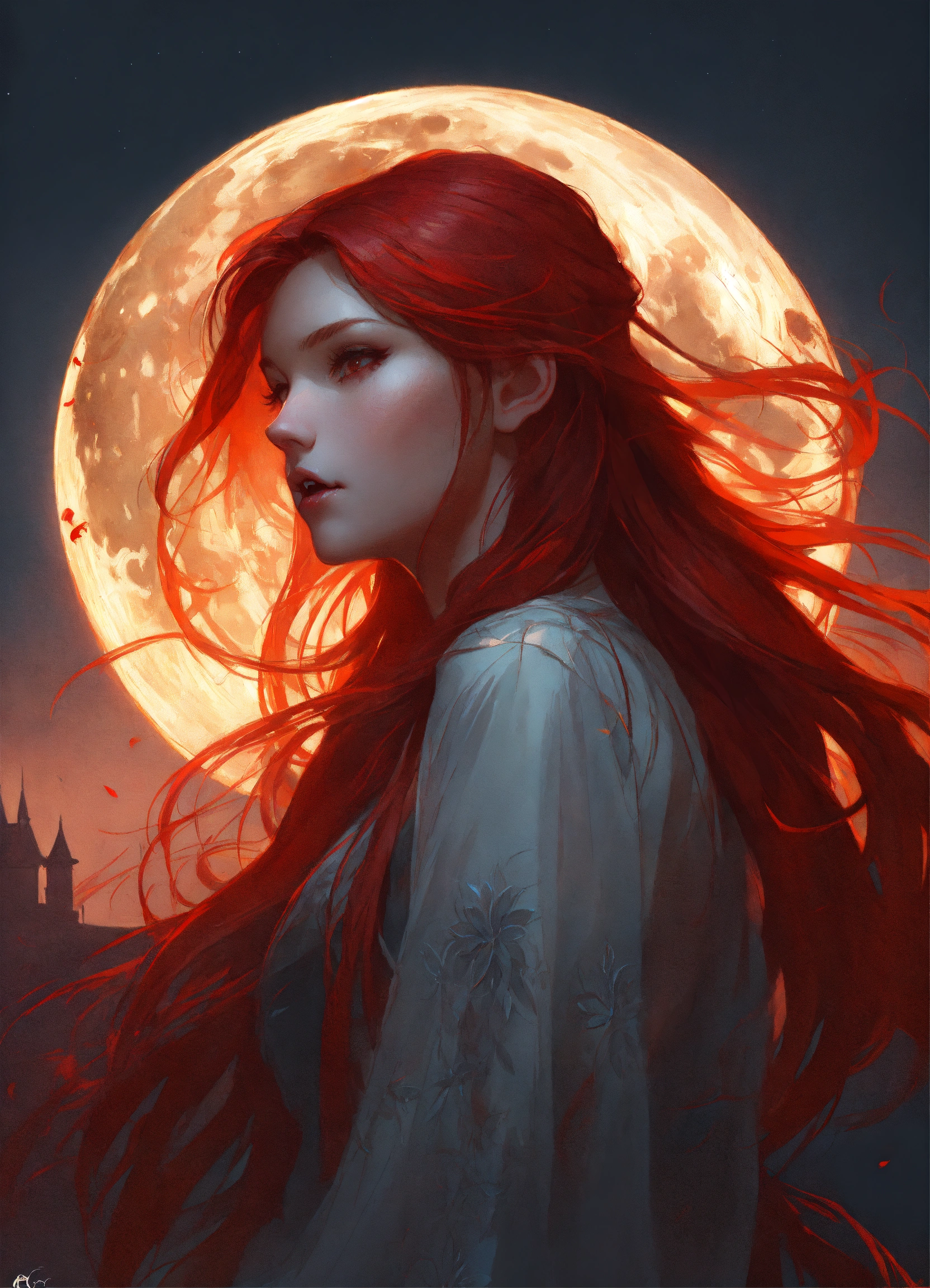 Lexica - Beautiful, red hair, vampire, long hair, mysterious moonlit ...