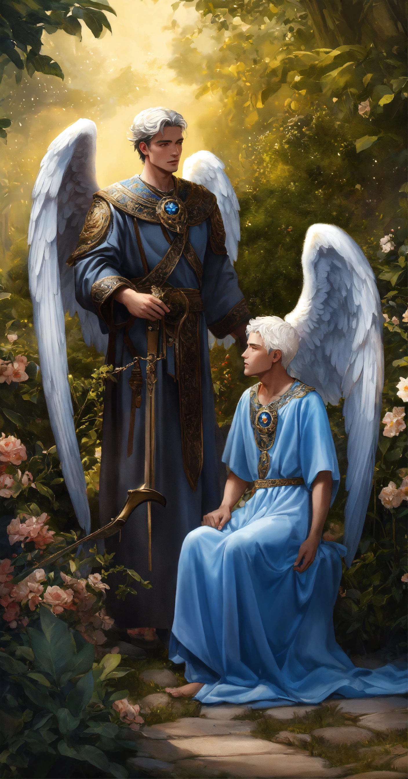 Lexica - 2 male guardian angels with detailed and luminous blue angel ...
