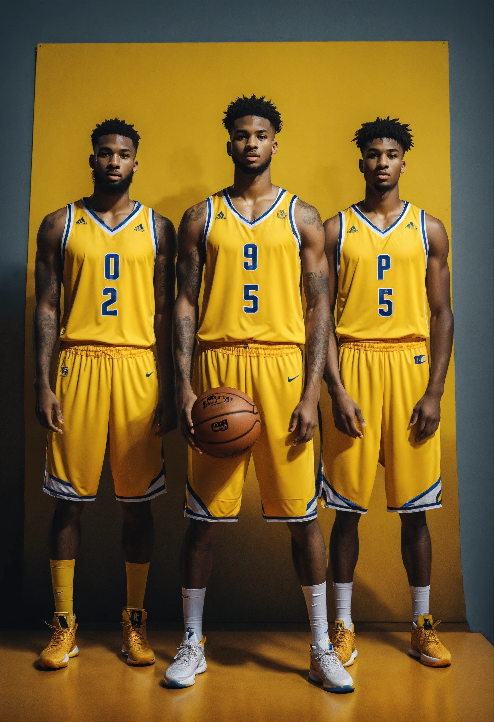 Lexica - Five players basketball team in yellow jersey 4k facing camera