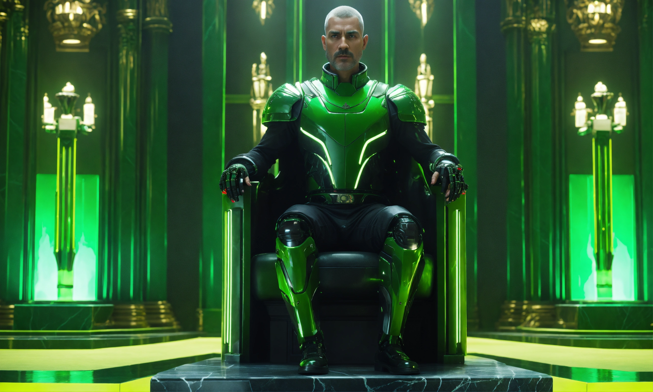 Lexica - Full body image of a sci fi king wearing a black and green ...