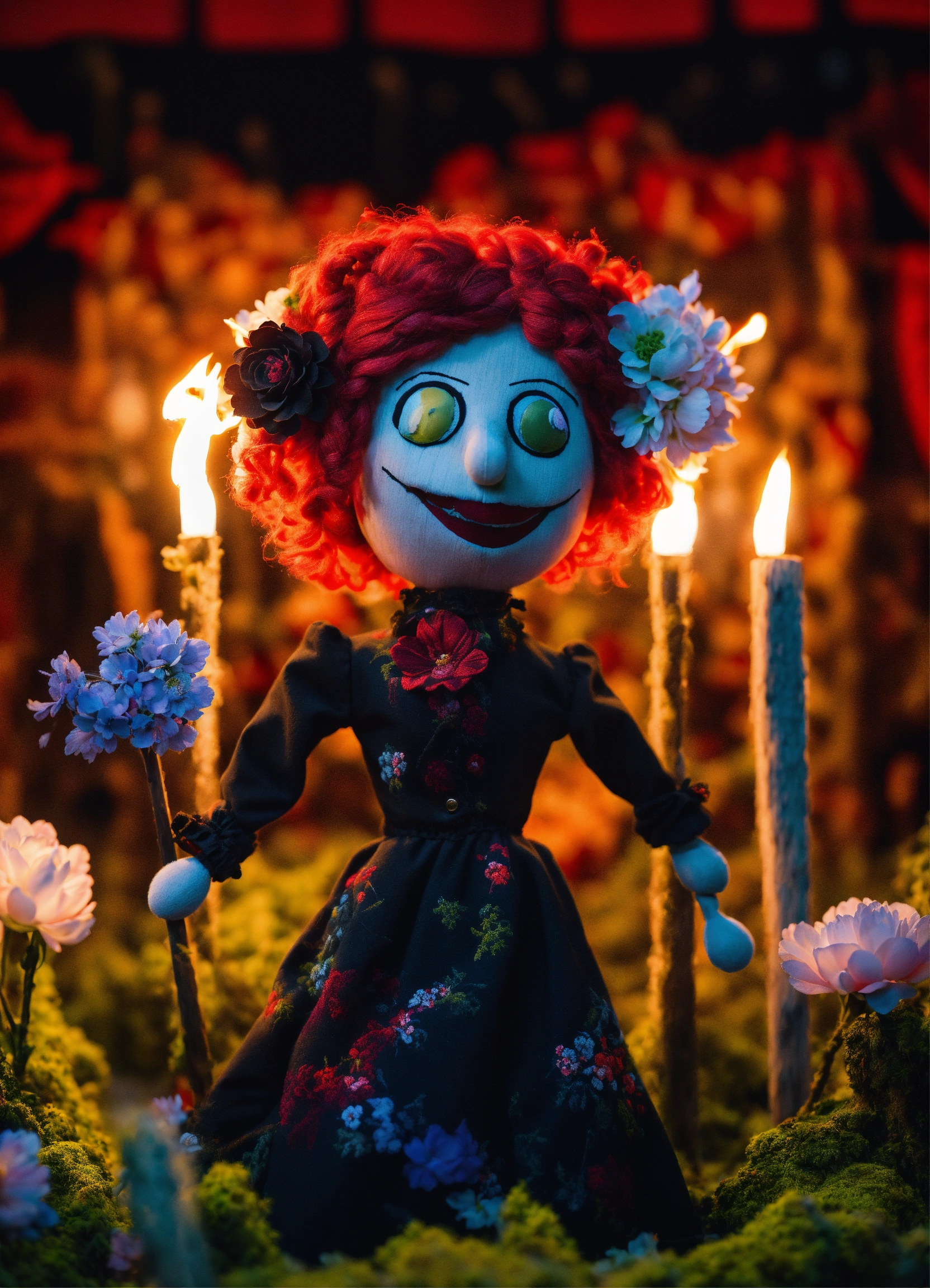 Lexica - One wooden puppets, a red-haired monster l with braids, happy ...