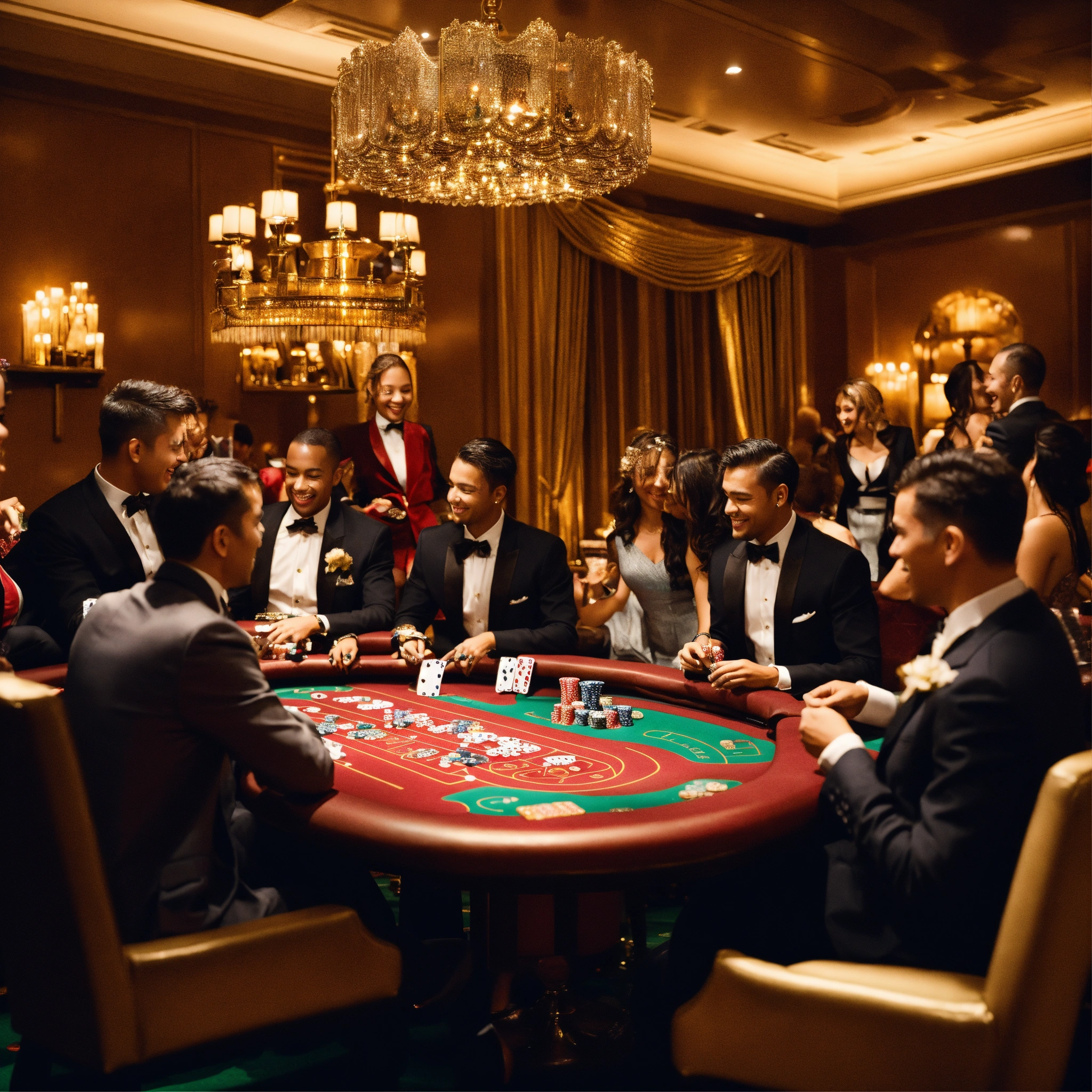 Lexica - A photo of a casino table with a group of people playing a ...