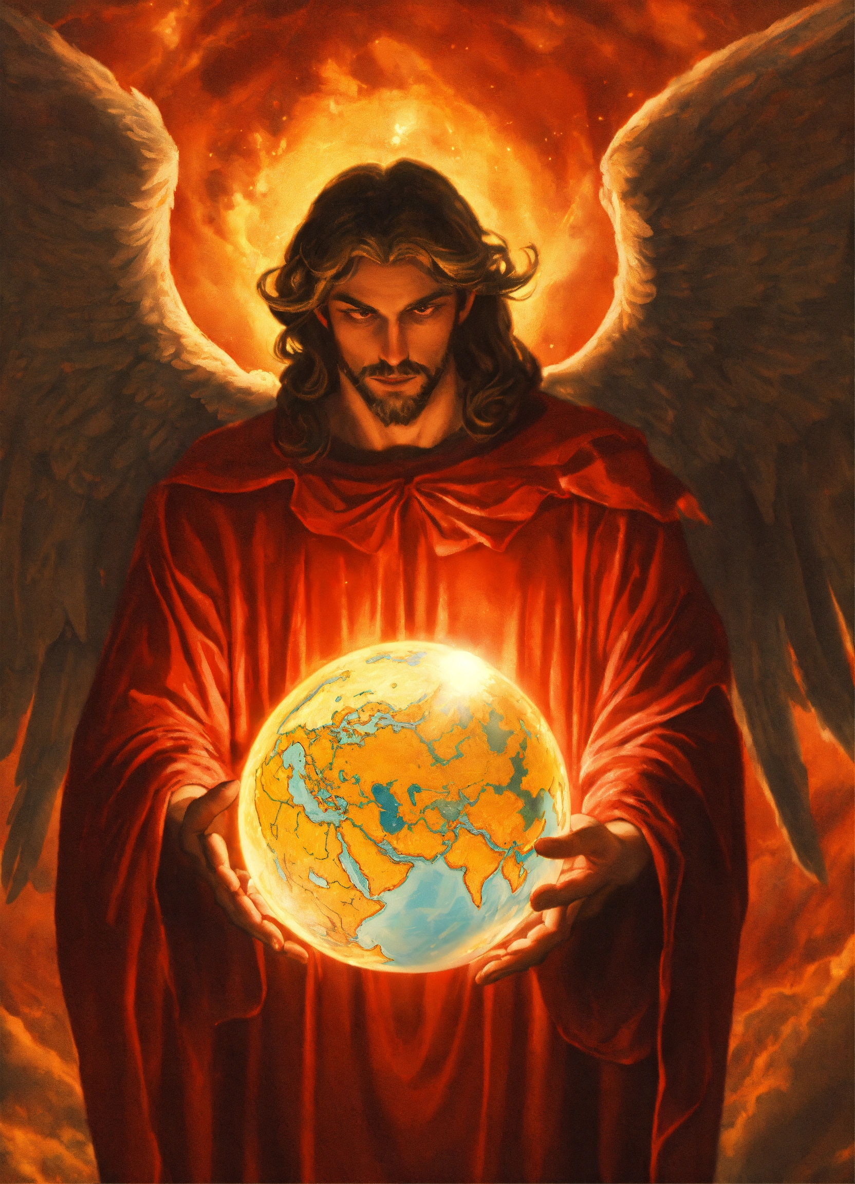 Lexica - Satan disguised as an Angel of light a globe planet in his hands
