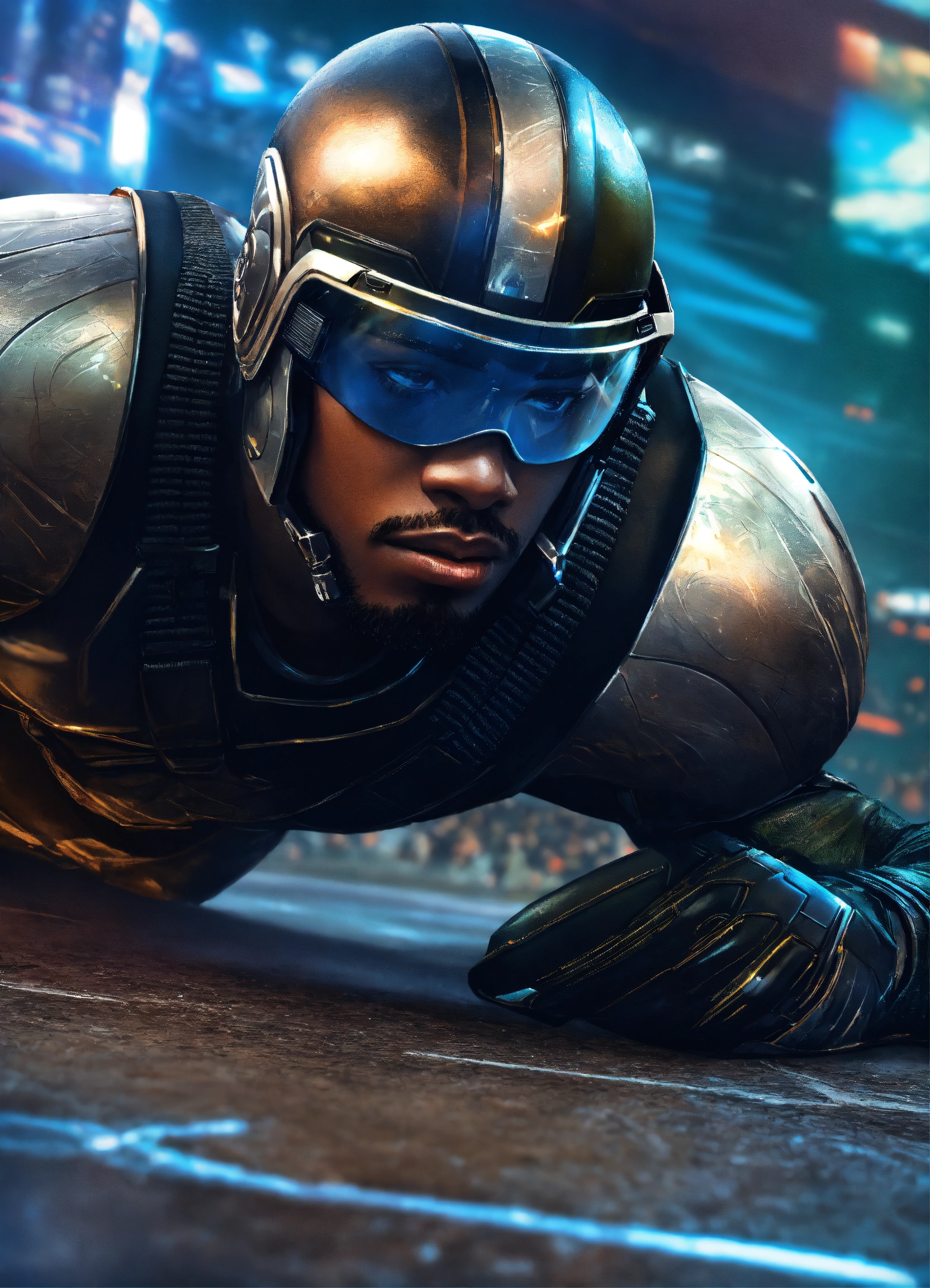 Lexica - Close Up, Muscular black male defiant Speedball scifi Player ...