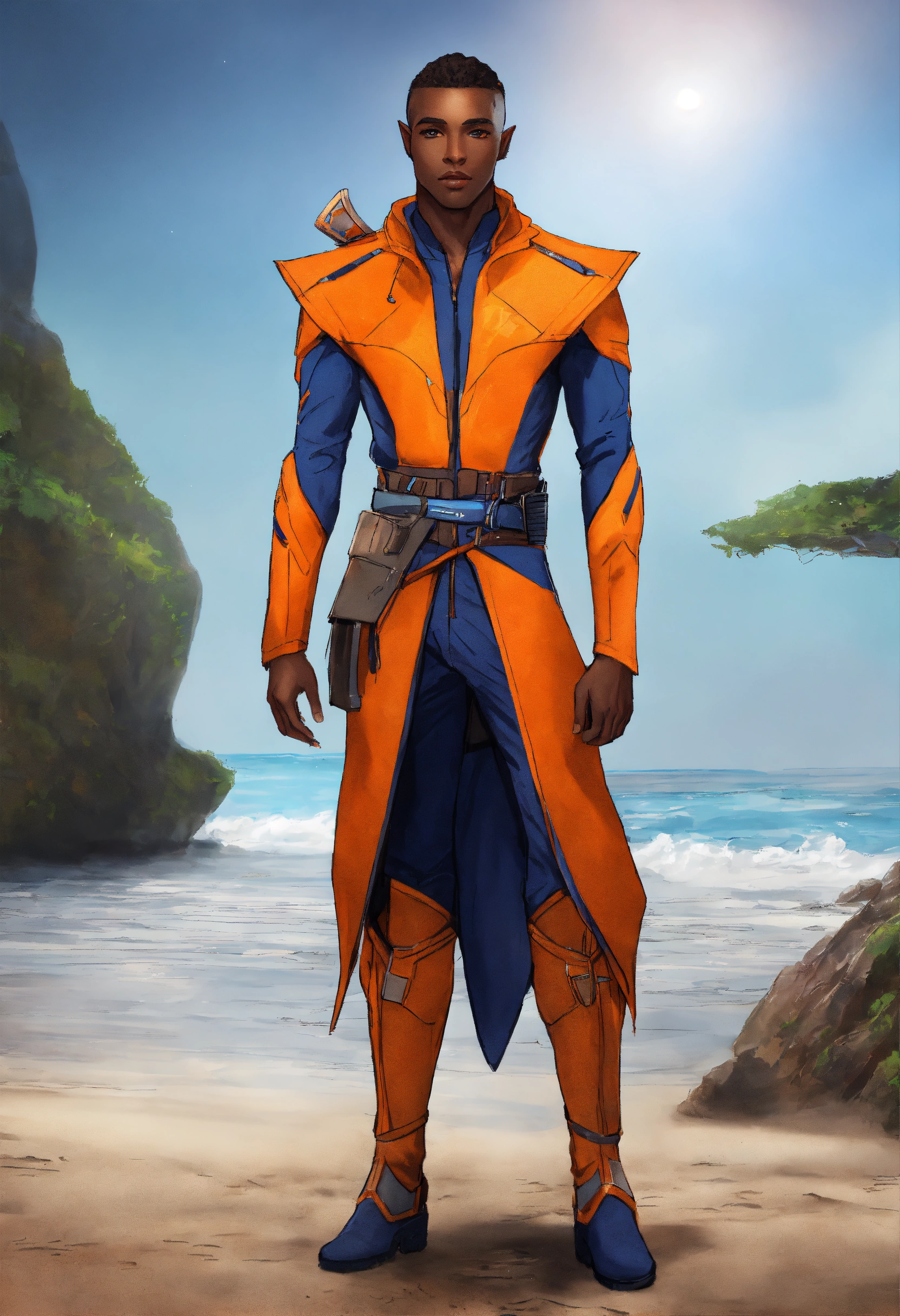 Lexica - Drawing of an elf, royalty, sci fi, cybernetic, orange and ...