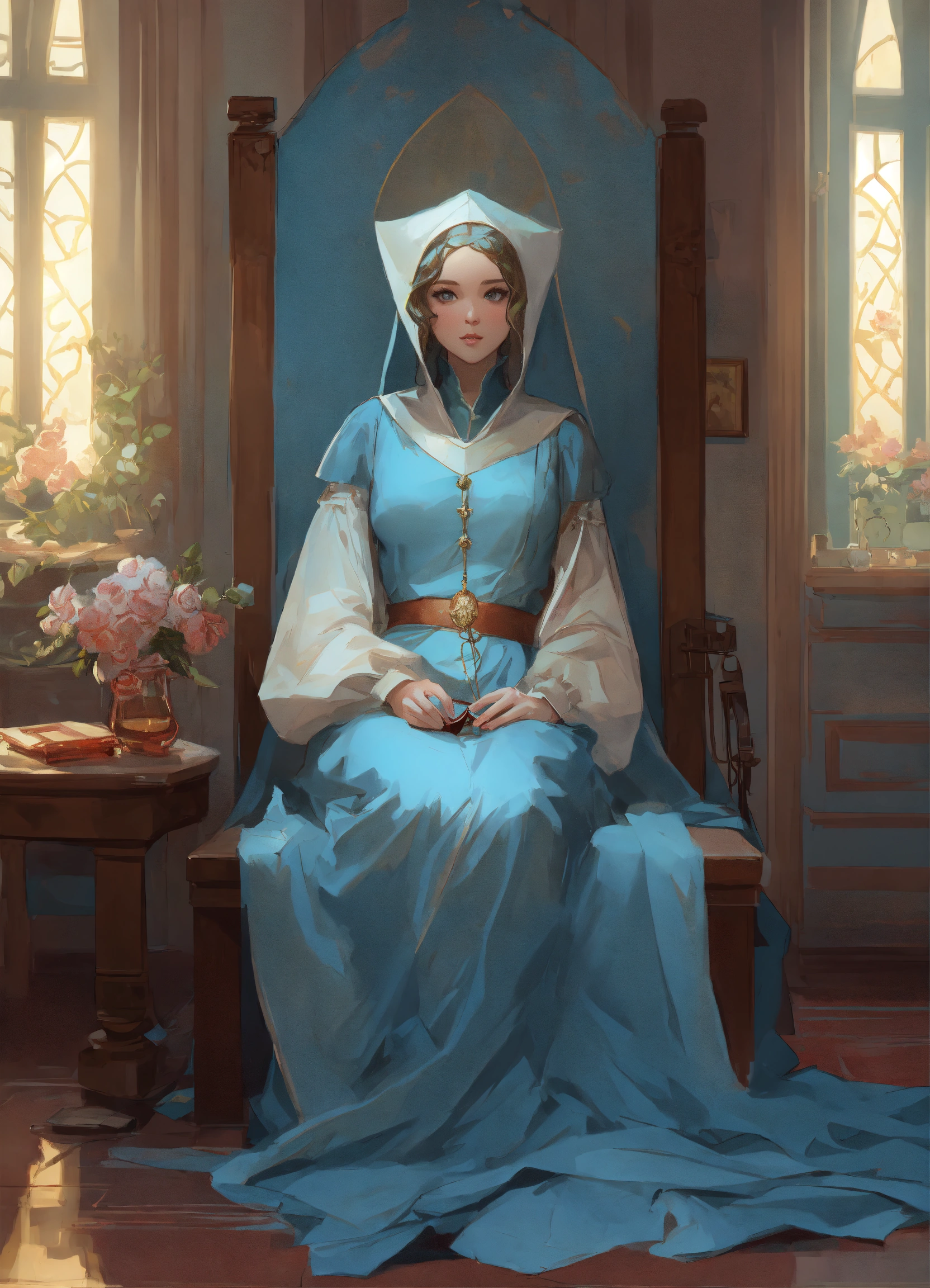 Lexica - Handmaid Medieval in a room light blue clothes, art by artgerm ...