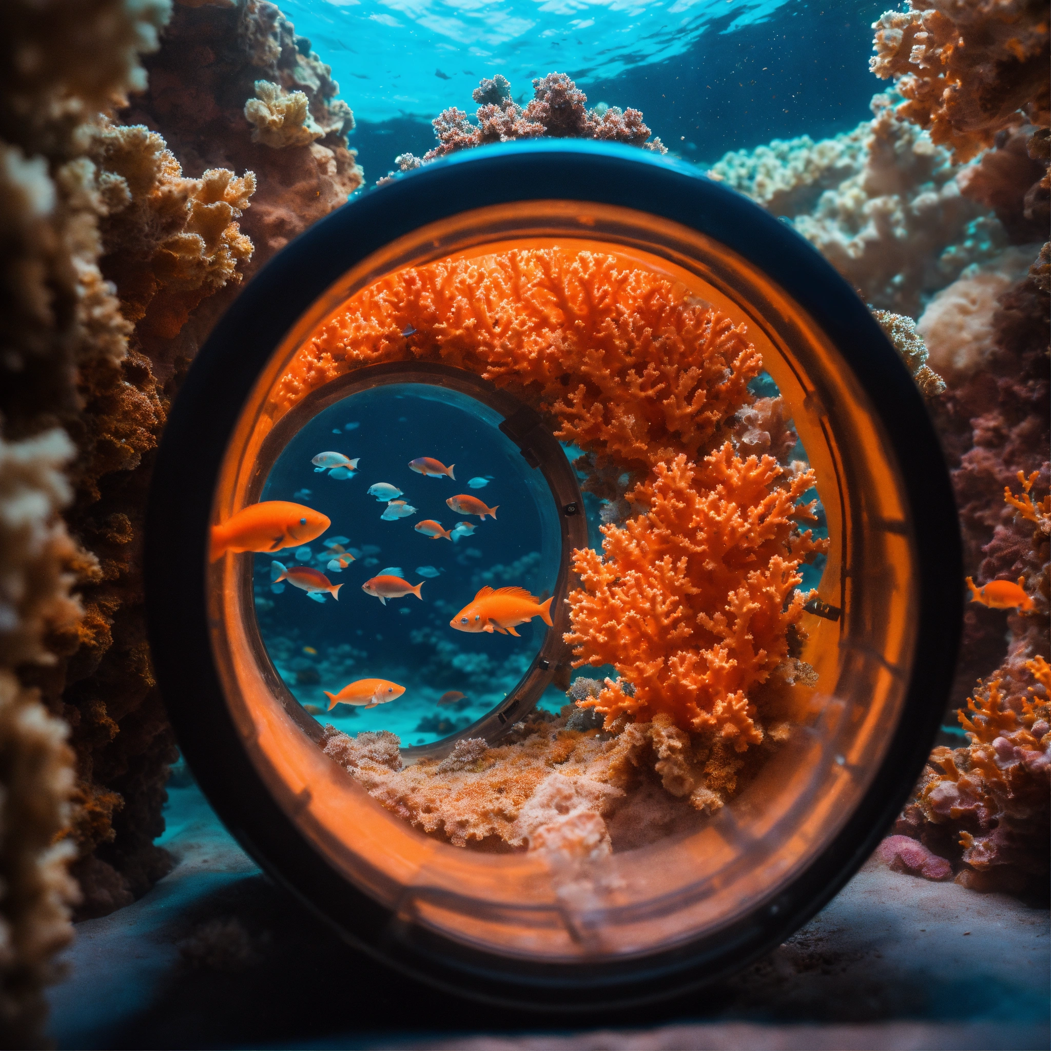 Lexica - A glowing orange coral inside a sci-fi tube with clear blue ...