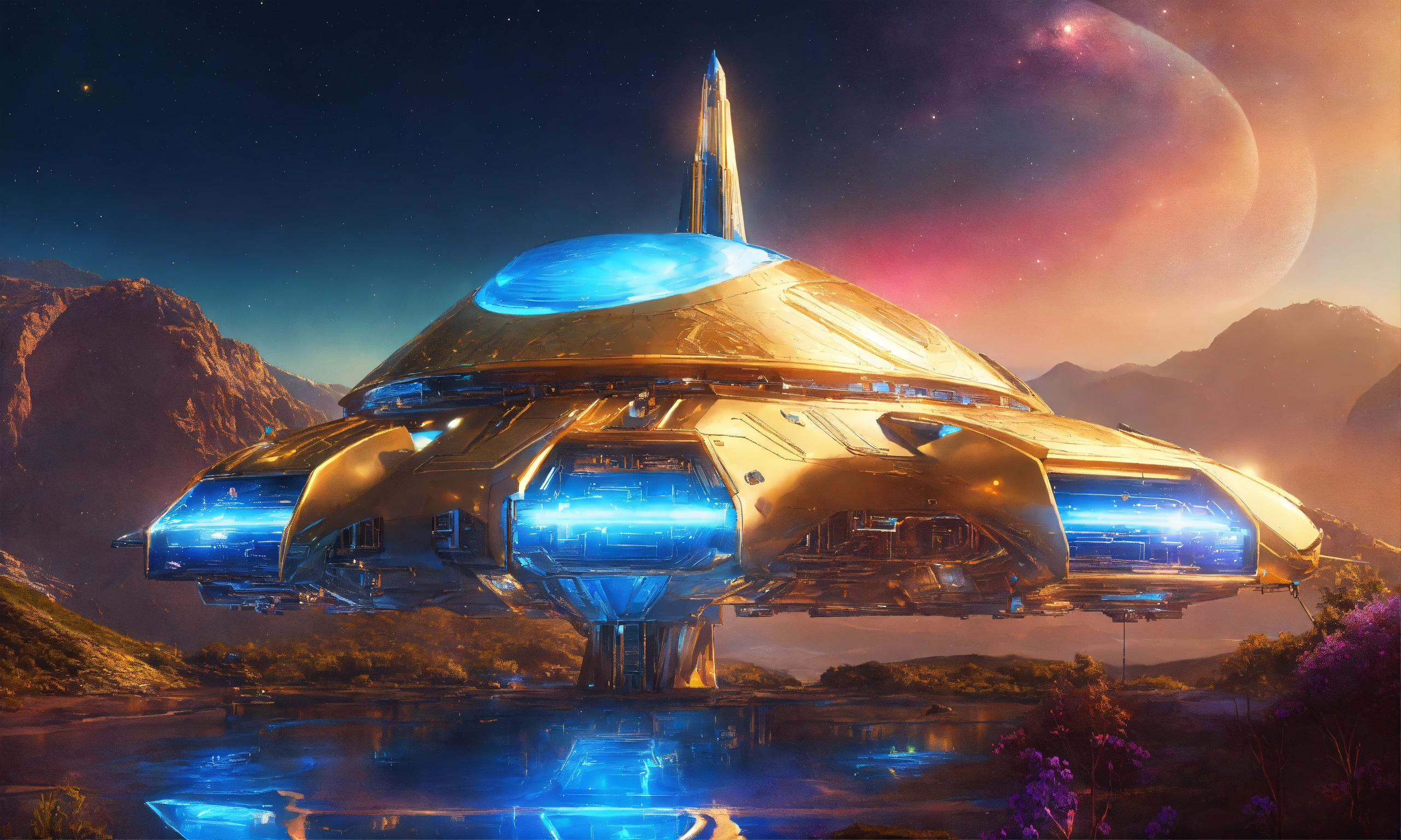 Lexica - Futuristic spaceship,alien design,flying in starry space ...