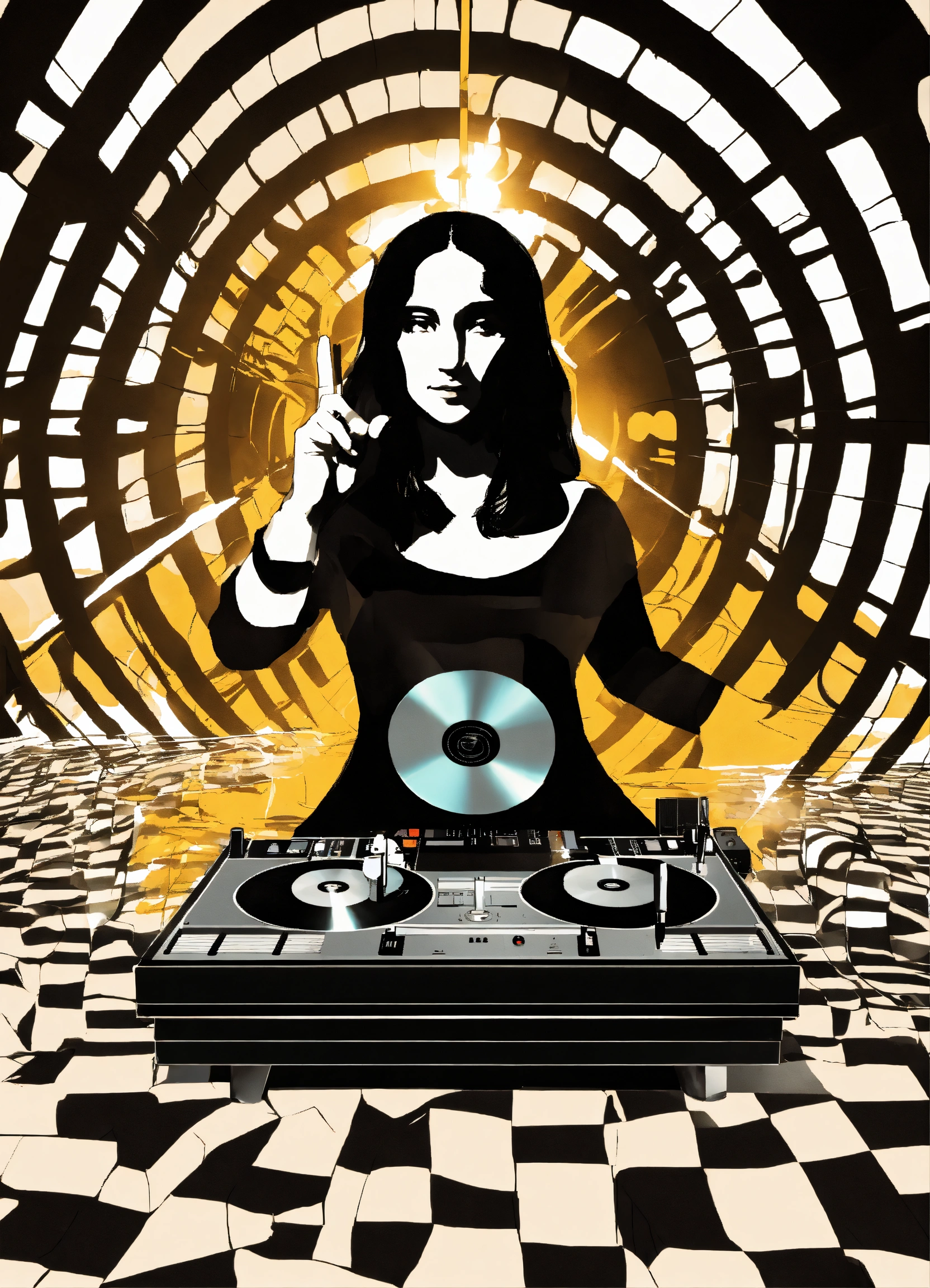 Lexica - Mona lisa holding dj turn table , speaker and doing peace sign ...