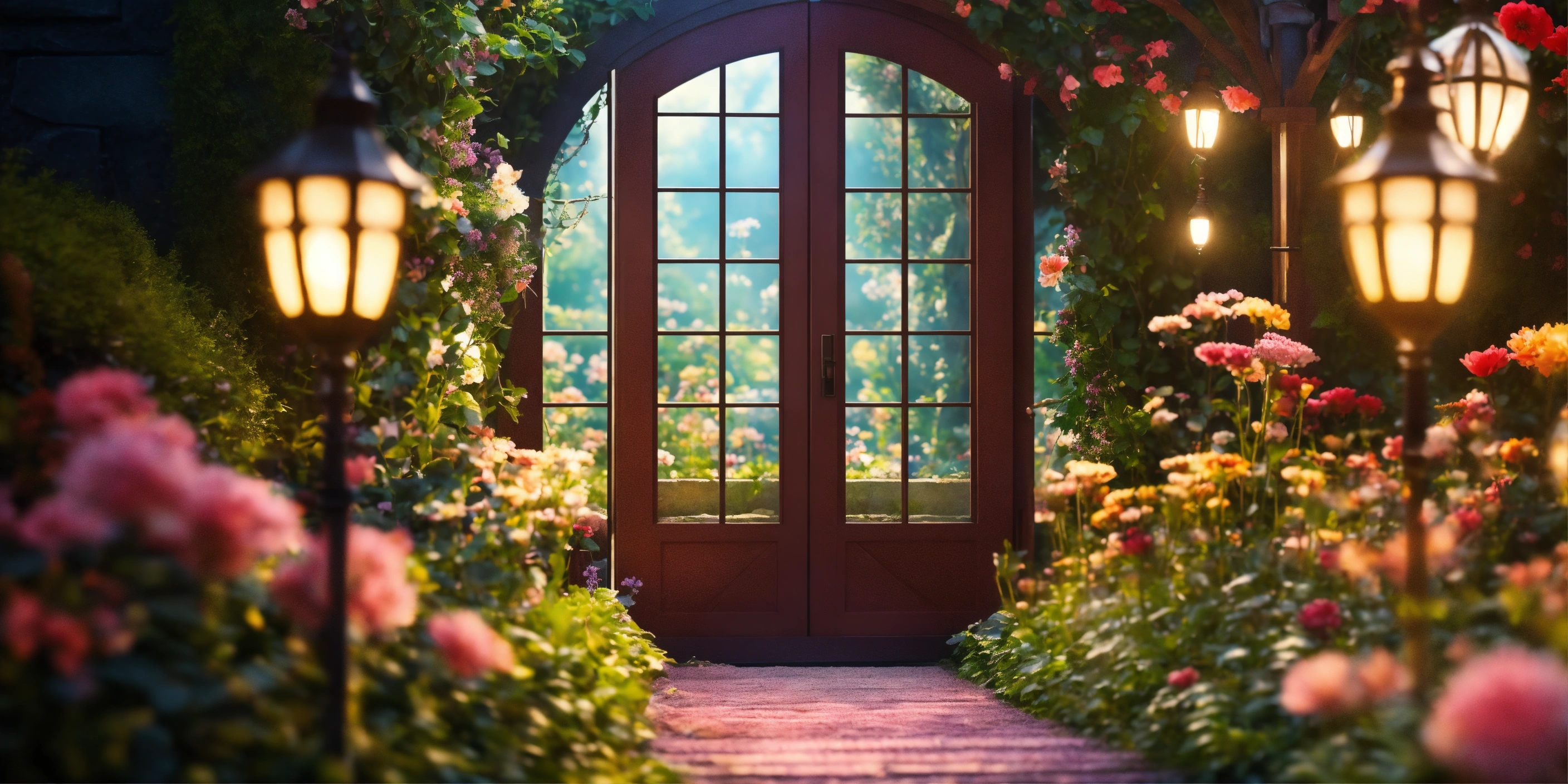 Lexica - Epic shot of secret garden behind a door with ultra detailed ...