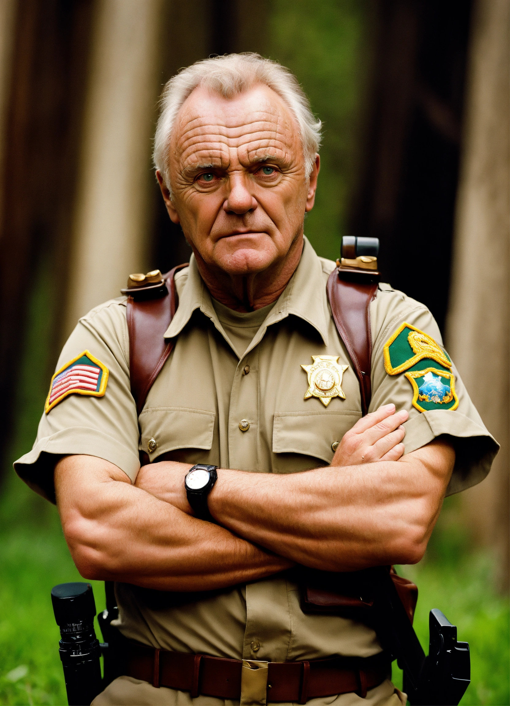 Lexica - Scared man, US PARK RANGER, FRONT VIEW, casual clothes, arms ...