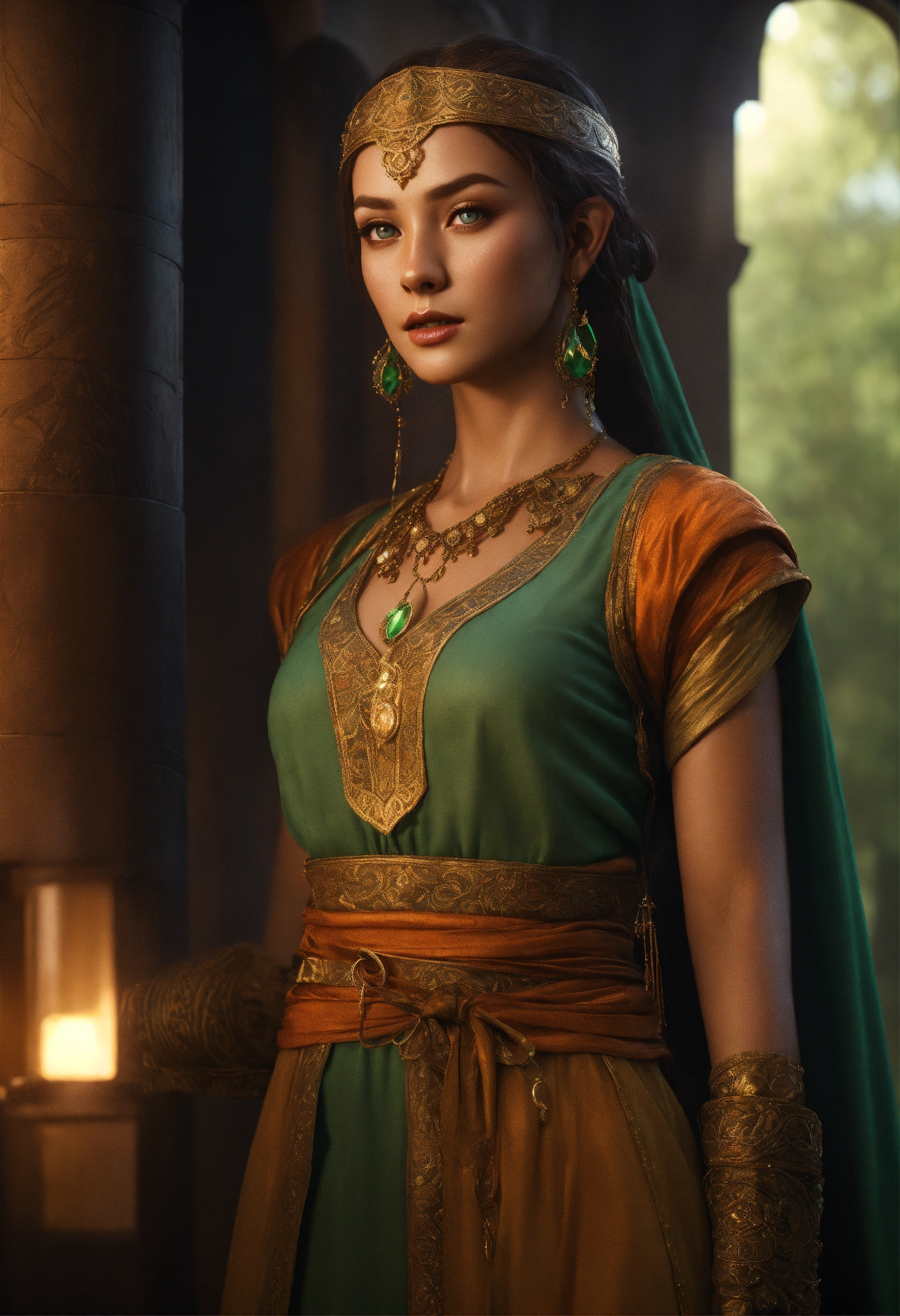 Lexica - Tamerlane female elf in medieval style, turkish clothes, green ...