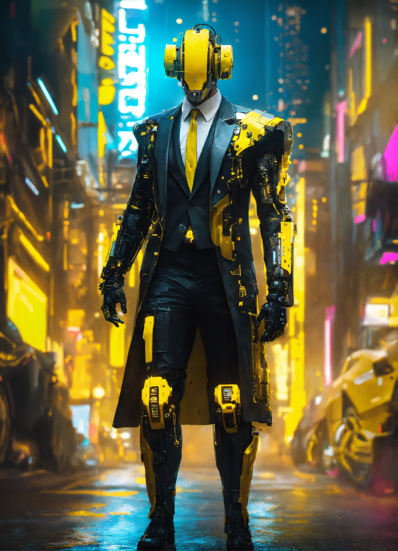 Lexica - Cyberpunk cyborg with yellow cybernetic parts. Mostly human ...