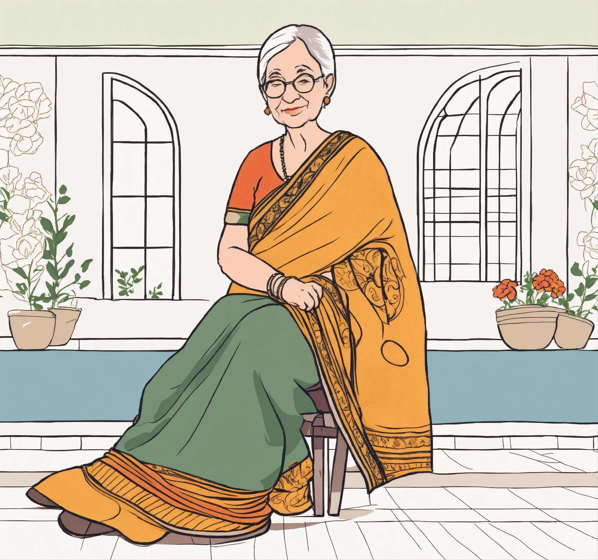 Lexica - Cute grandmother in a sari, simple doodle, illustration ...