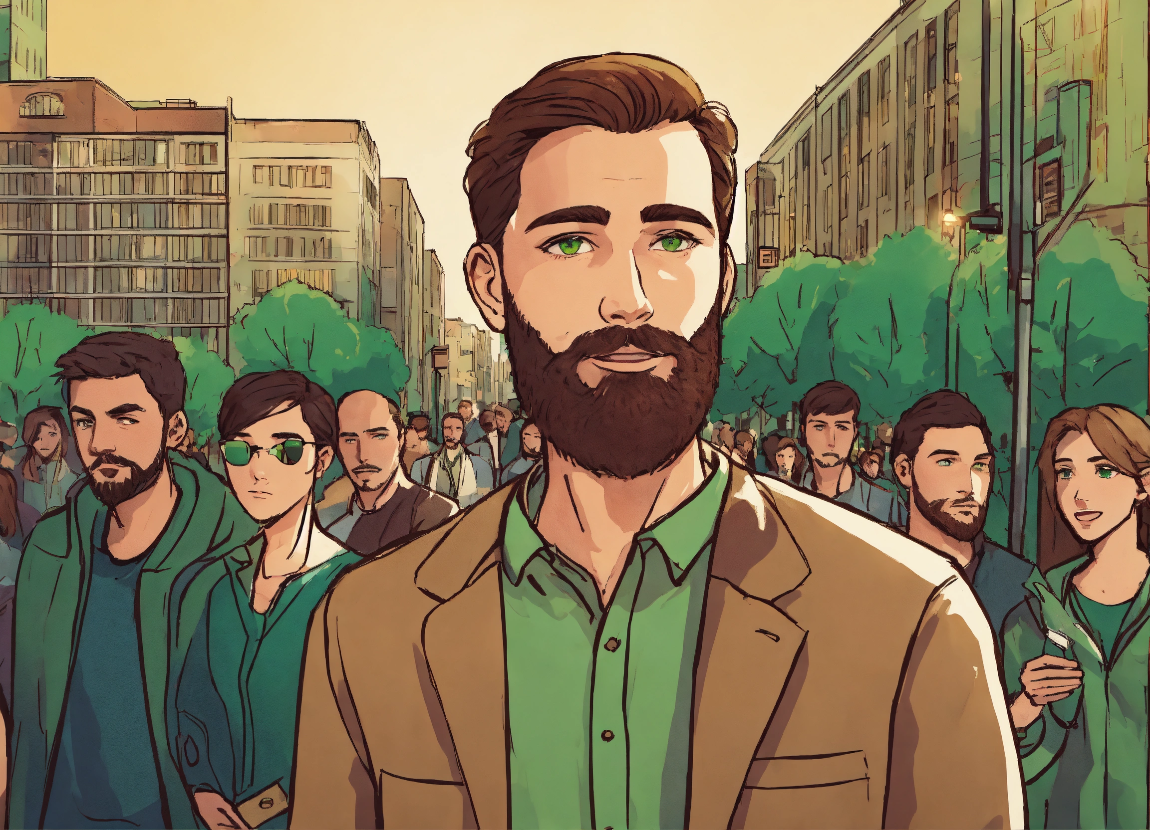 Lexica Illustration Of Man With Green Eyes And Light Thin Brown Beard