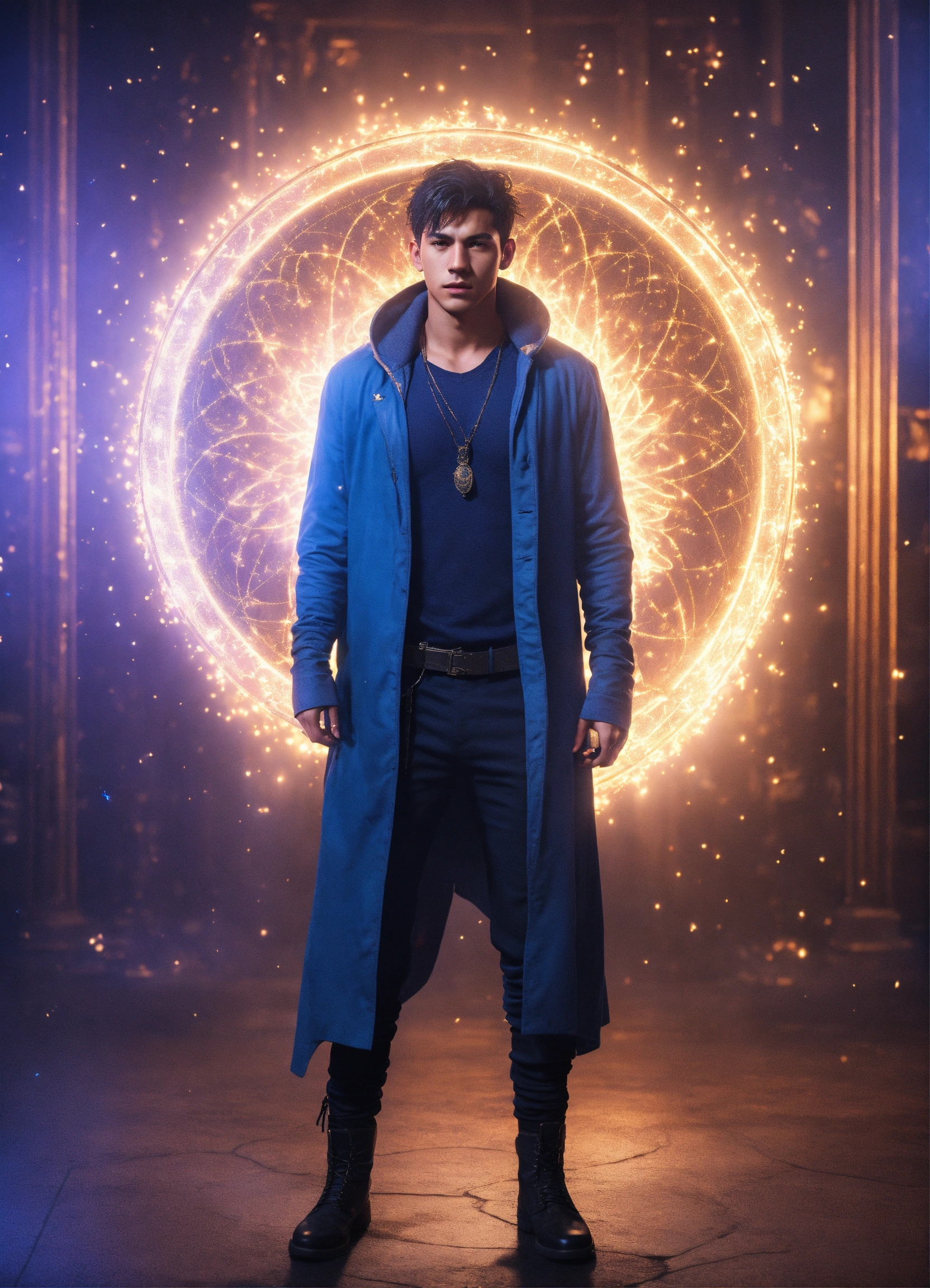 Lexica - A realistic full body portrait of a young male mystic, indigo ...
