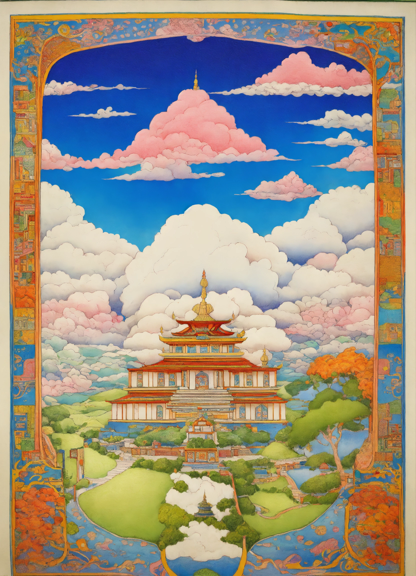 Lexica - Tibetan drawing The Way to the white clouds and the blue sky ...