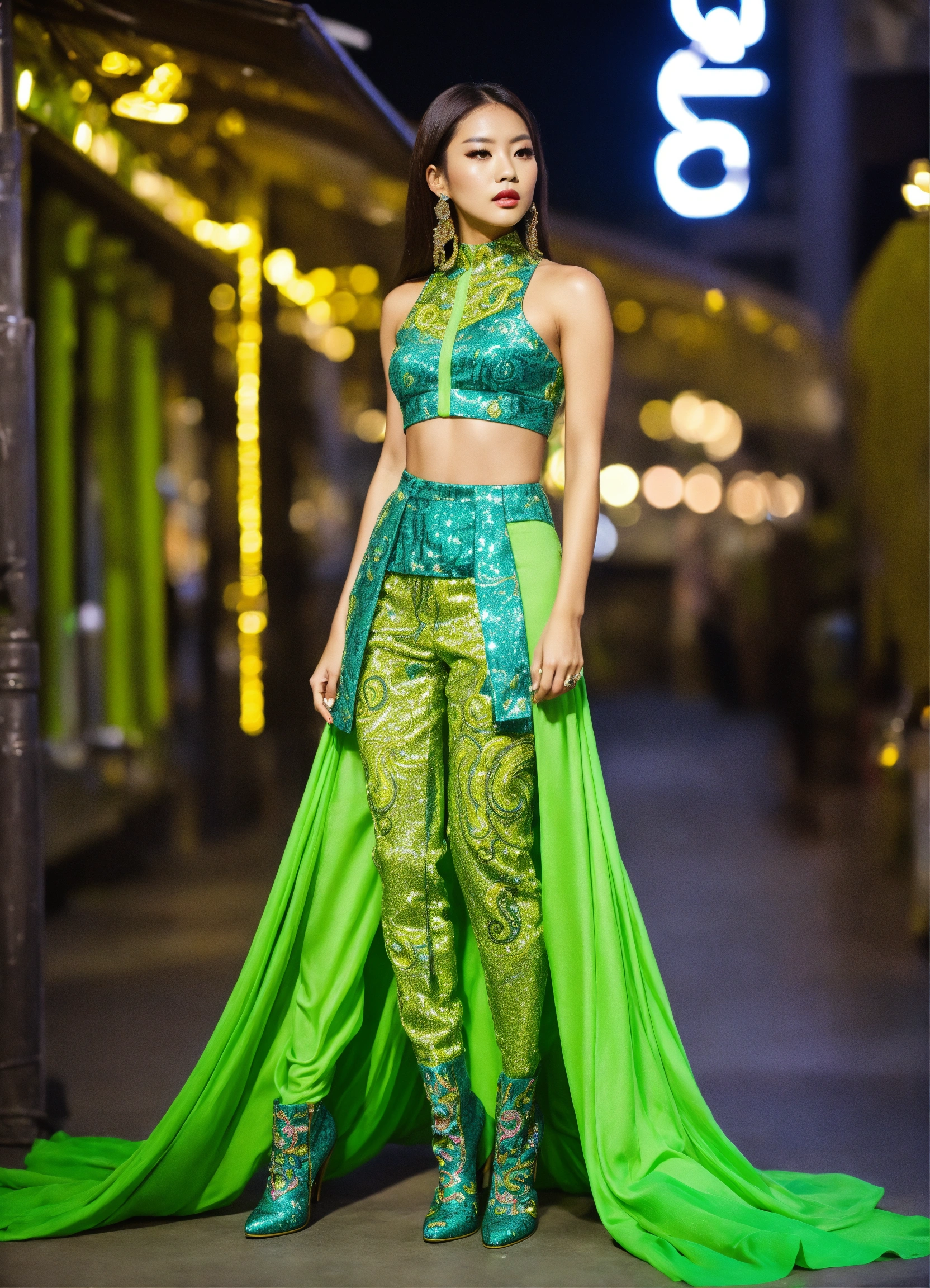 Lexica - Miss A Fei glamorous sparkly printed lime green and teal ...