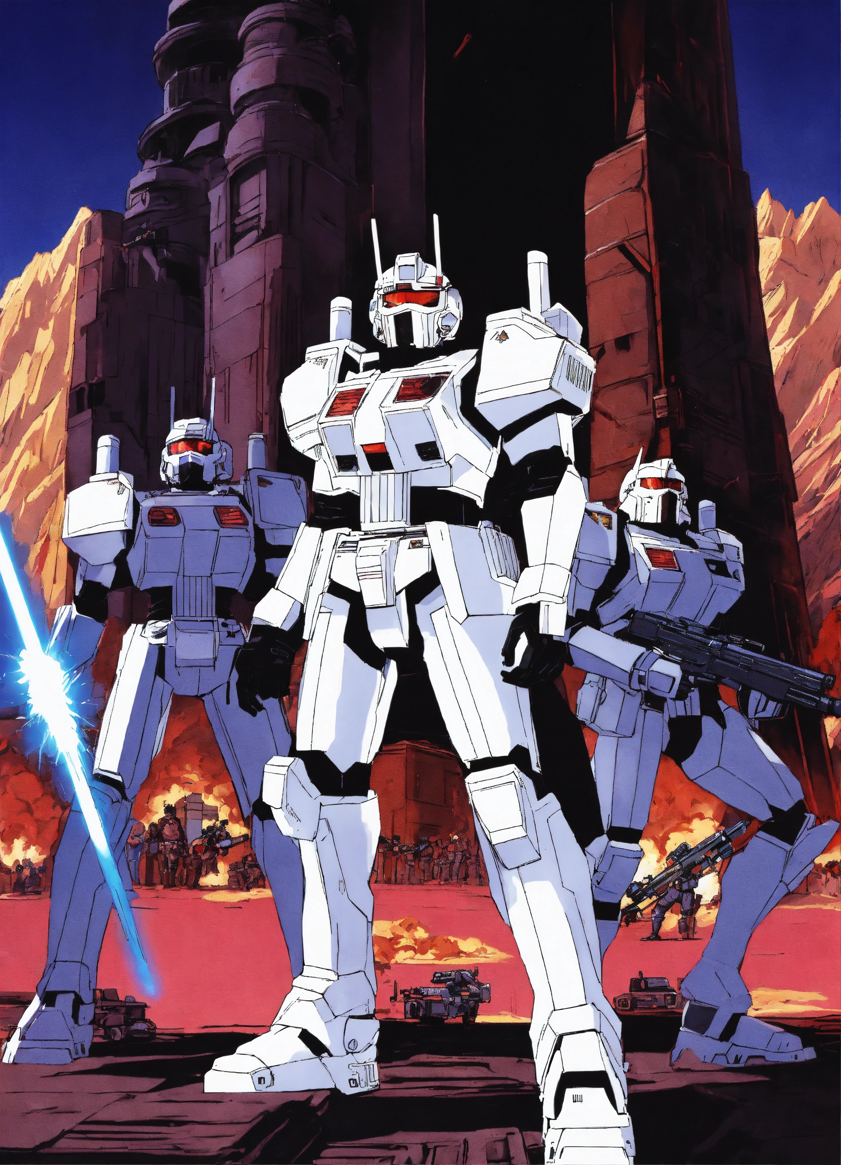 Lexica - 80s anime evil white armored cops with guns and laser swords ...