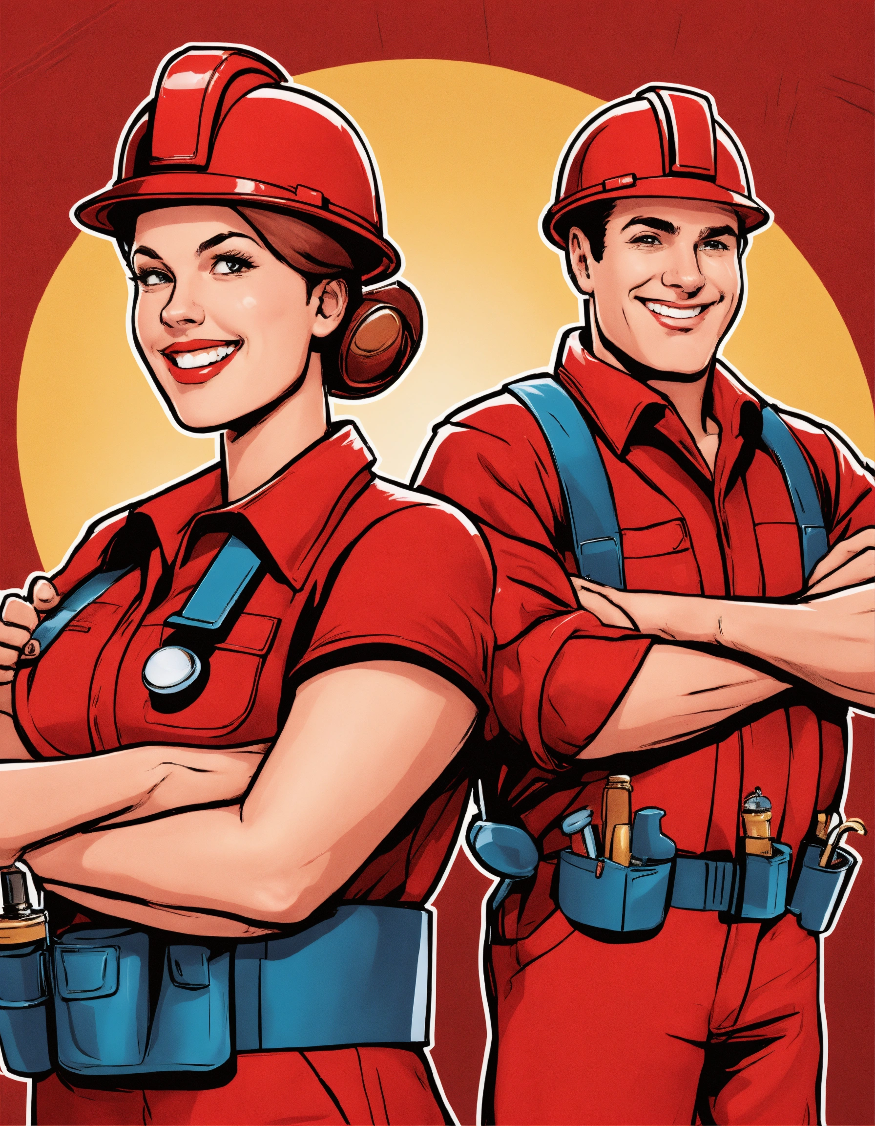 Lexica - Two heroic plumbers in a red outfit and red hard hat, both ...