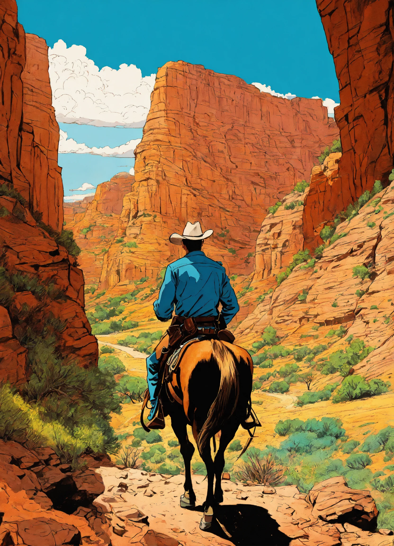 Lexica - Detailed, vibrant illustration of a cowboy in the copper ...