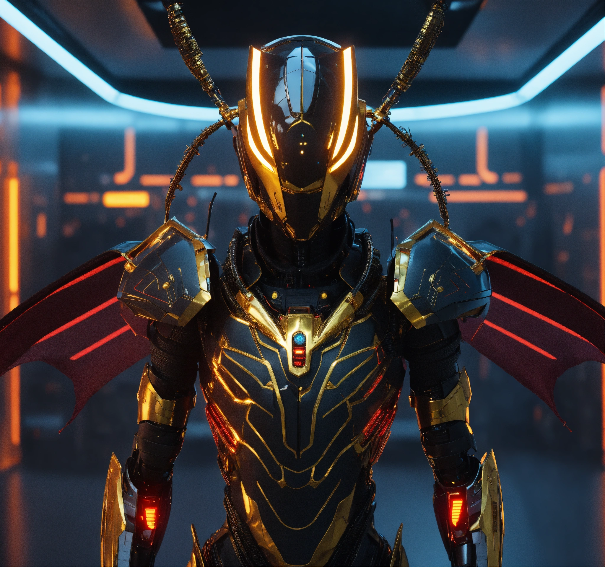 Lexica - Zoom out of standing black cockroach face humanoid with red ...