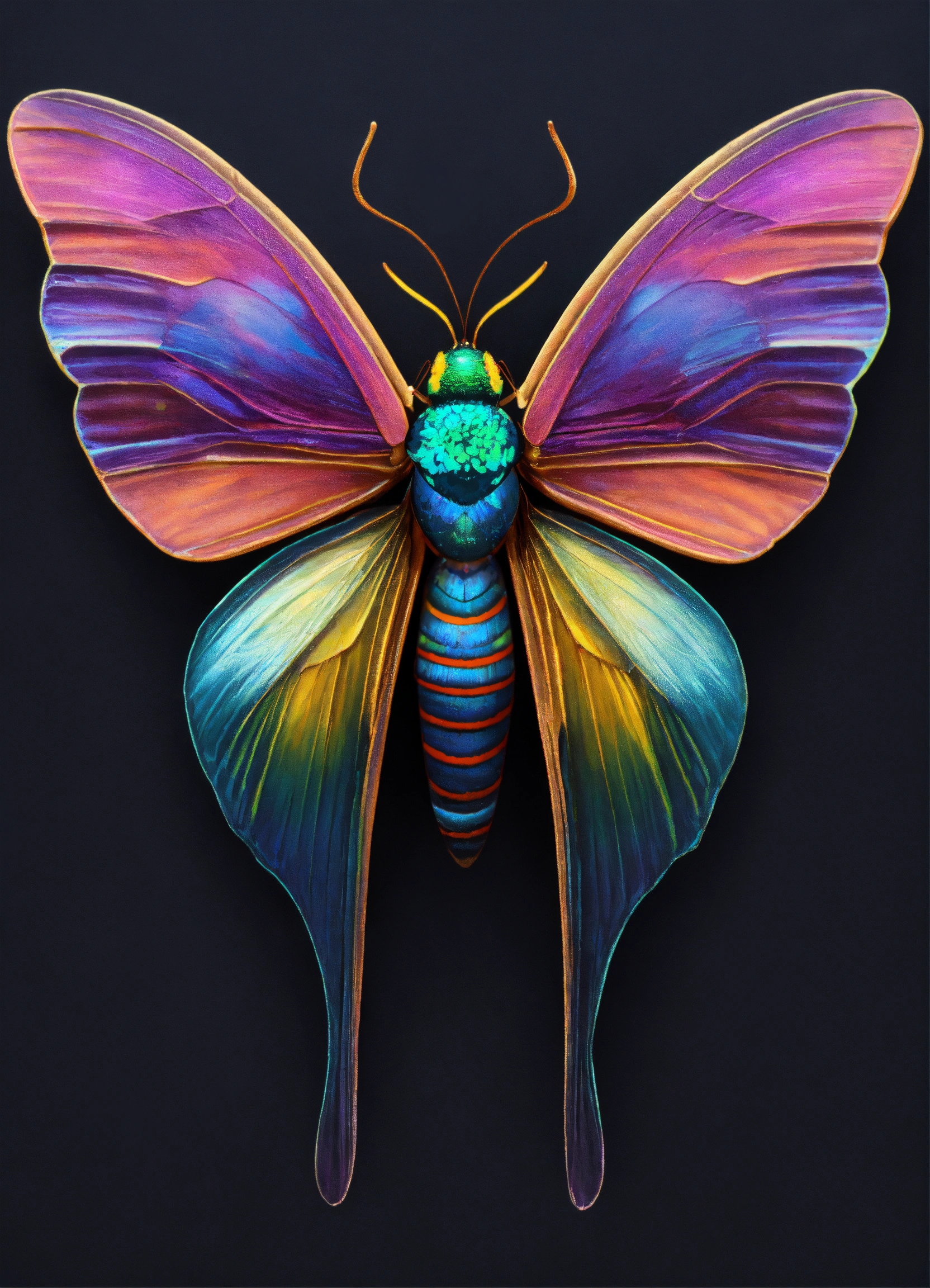 Lexica - A multicolored iridescent moth with bright colors forming a ...