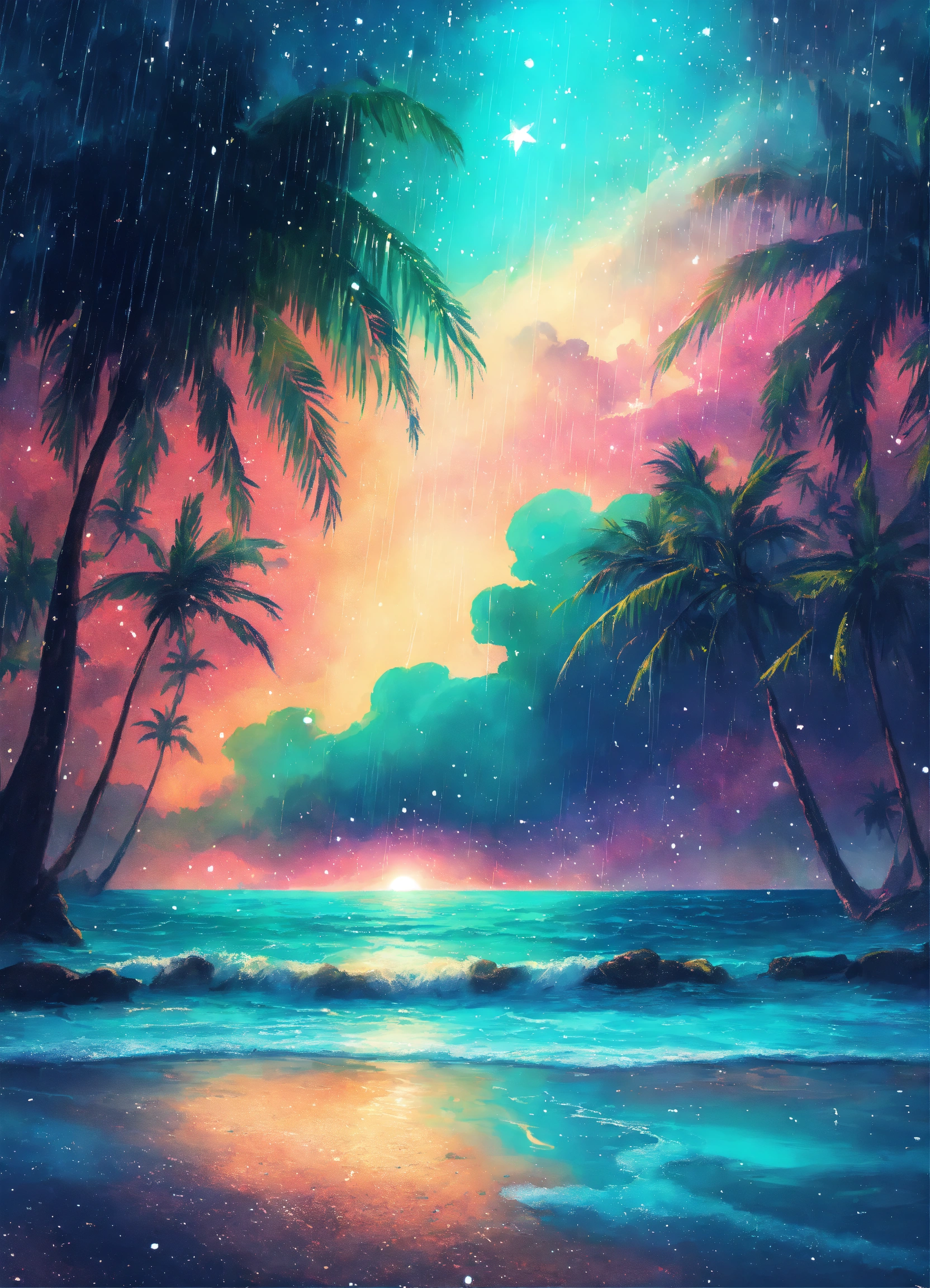 Lexica - Abstract magical rain, universe , stars, turqoise color near ...