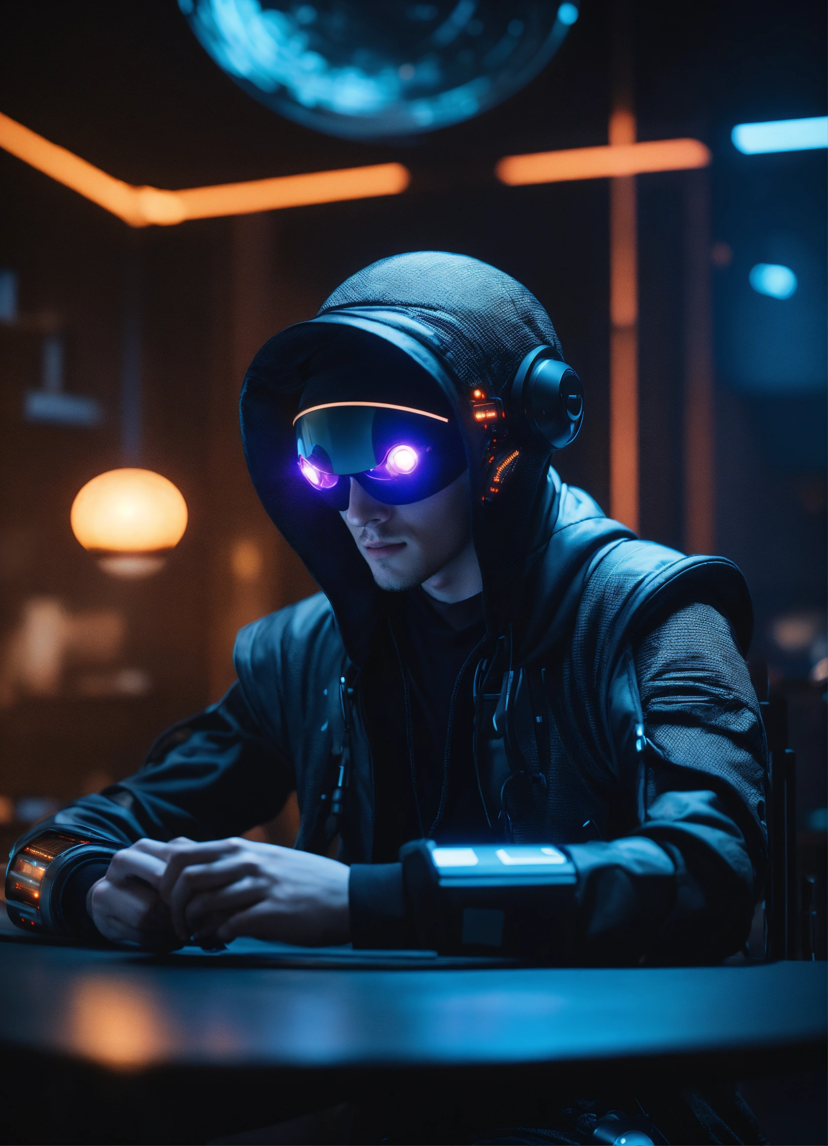 Lexica - Nerdy 25 year old male cyborg hacker wearing futuristic ...